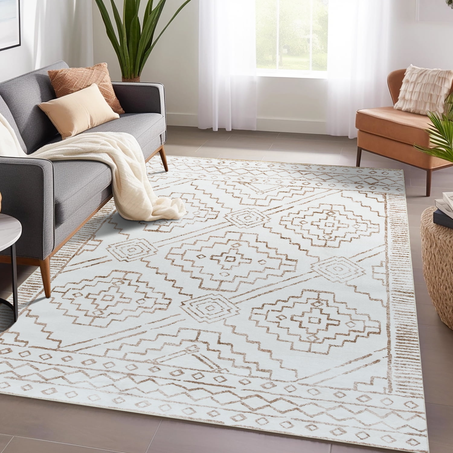 RUGKING Area Rug 4X6 Washable Rug Taupe Modern Geometric Mat ...