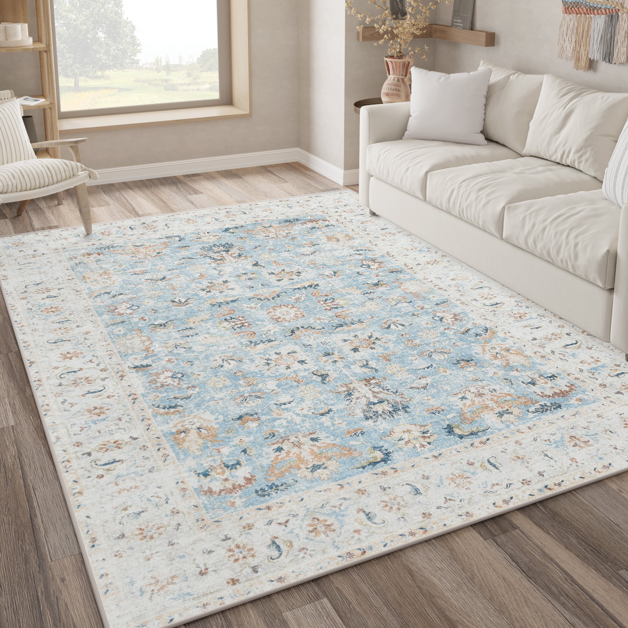 RUGKING Area Rug 4x6 Floral Indoor Thin Carpet Traditional Multi Blue ...
