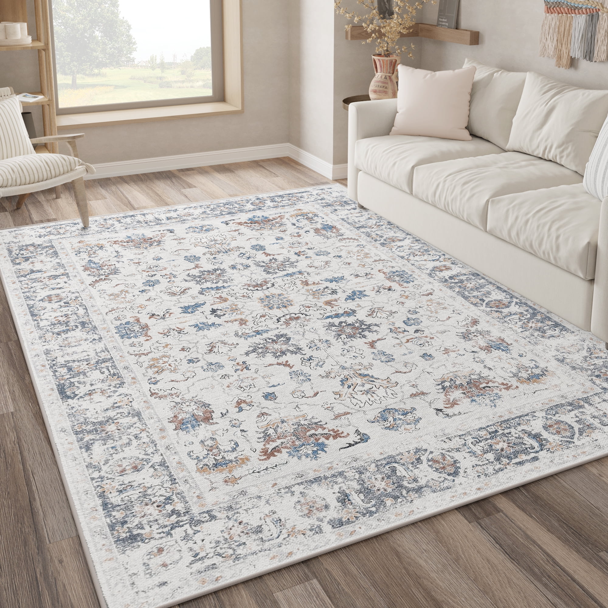 RUGKING Non-Slip Vintage Floral Area Rug, 4x6, Foldable Thin Carpet for ...