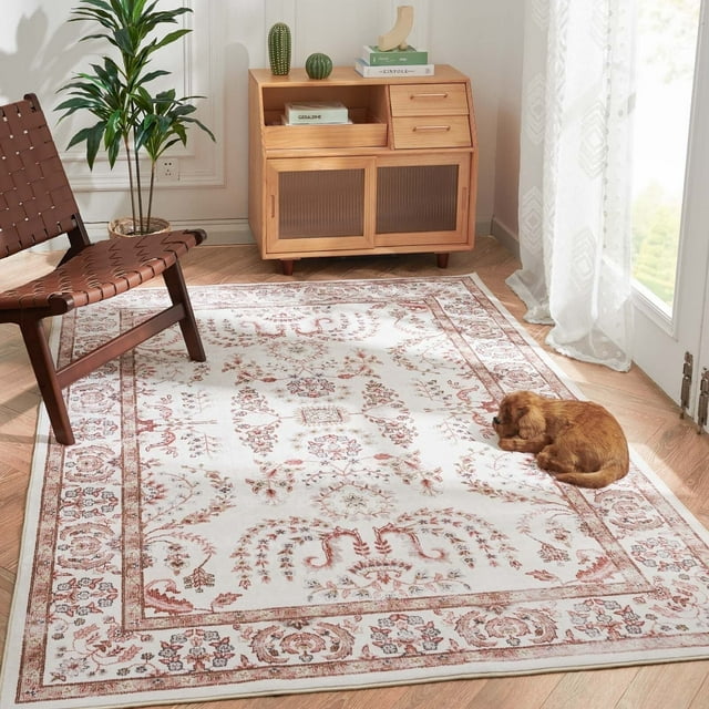 RUGKING Area Rug 4x6 Vintage Floral Print Rug Indoor Floor Cover Low ...