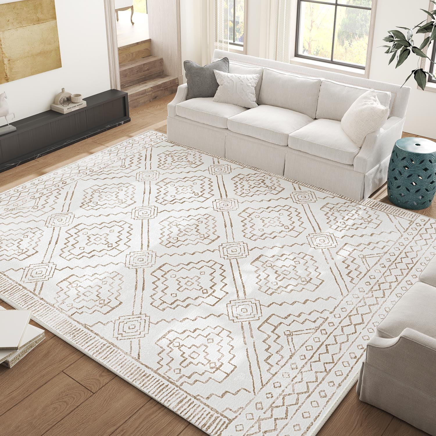 RUGKING 5X7 Taupe Moroccan Area Rug, Non-Slip, Washable, Soft, Indoor ...