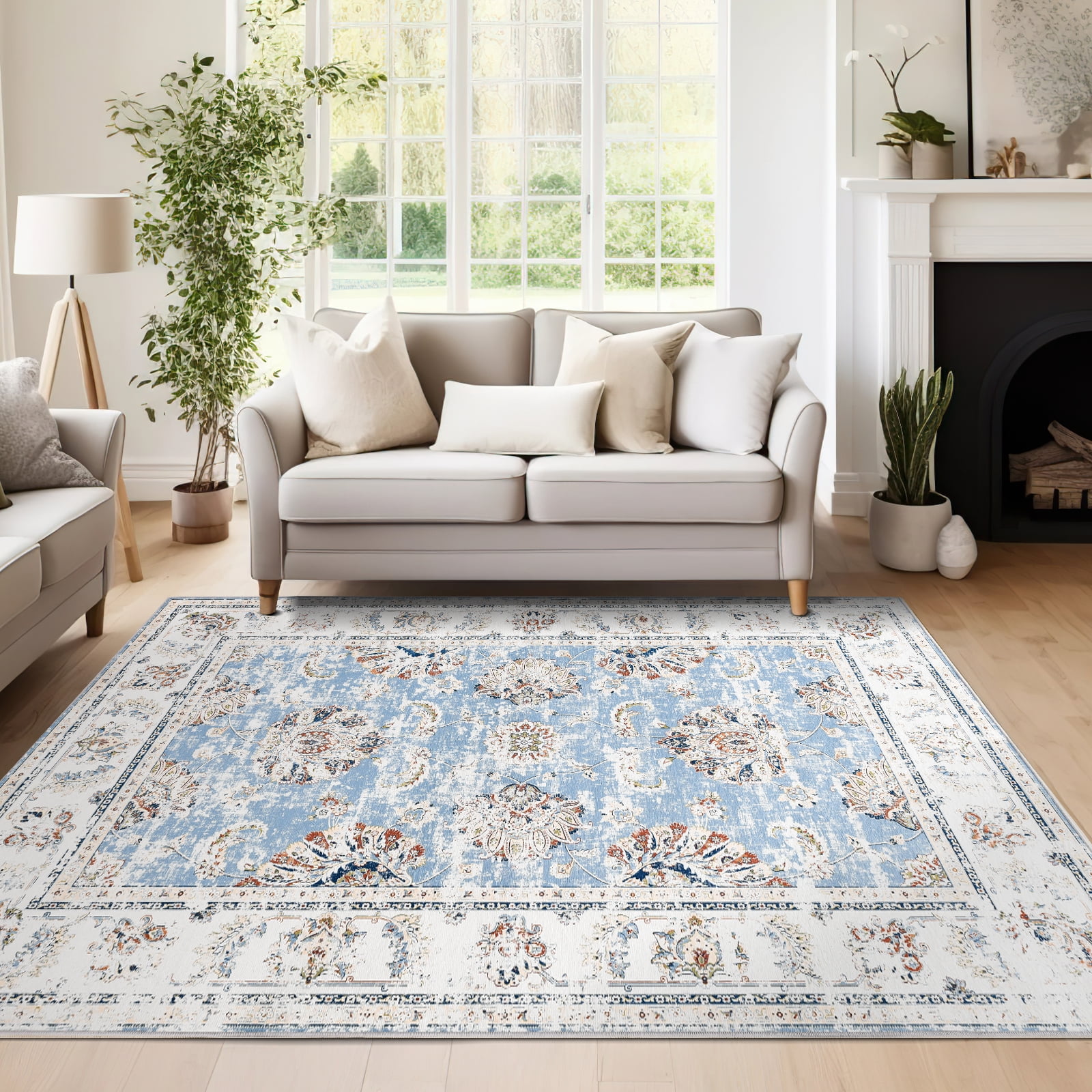 RUGKING Modern Pattern 5x7 Area Rug, Blue Floral Carpet for Living Room ...