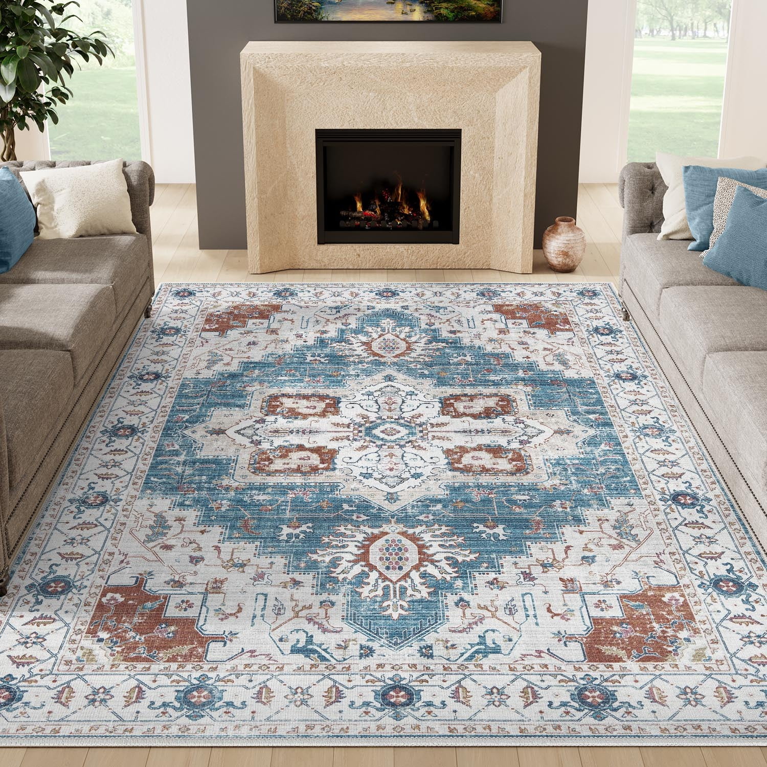 RUGKING Area Rug 5x7 Persian Rug Bohemian Indoor Floor Cover Washable ...