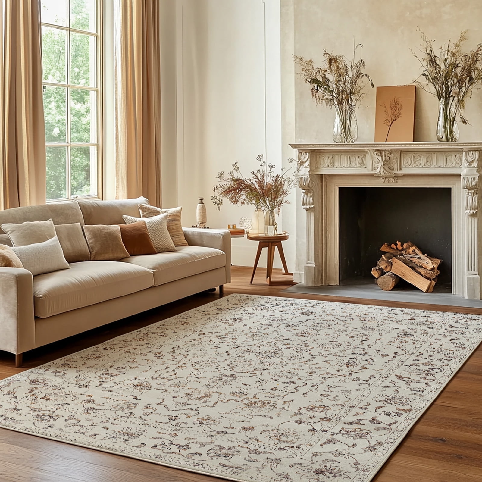 RUGKING Area Rug for Living Room 8x10, Orange Distressed Vintage Floral ...