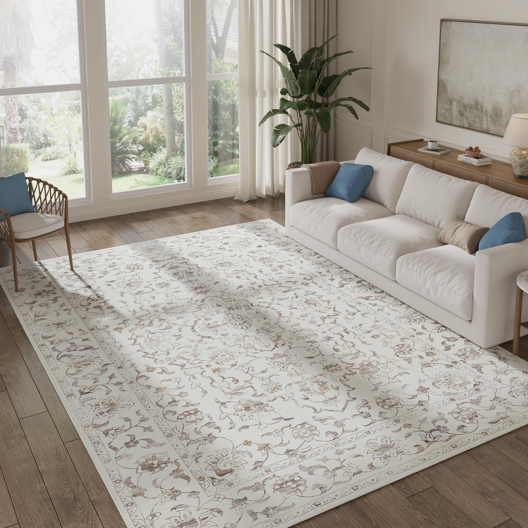 RUGKING Area Rug for Living Room 8x10, Orange Distressed Vintage Floral ...