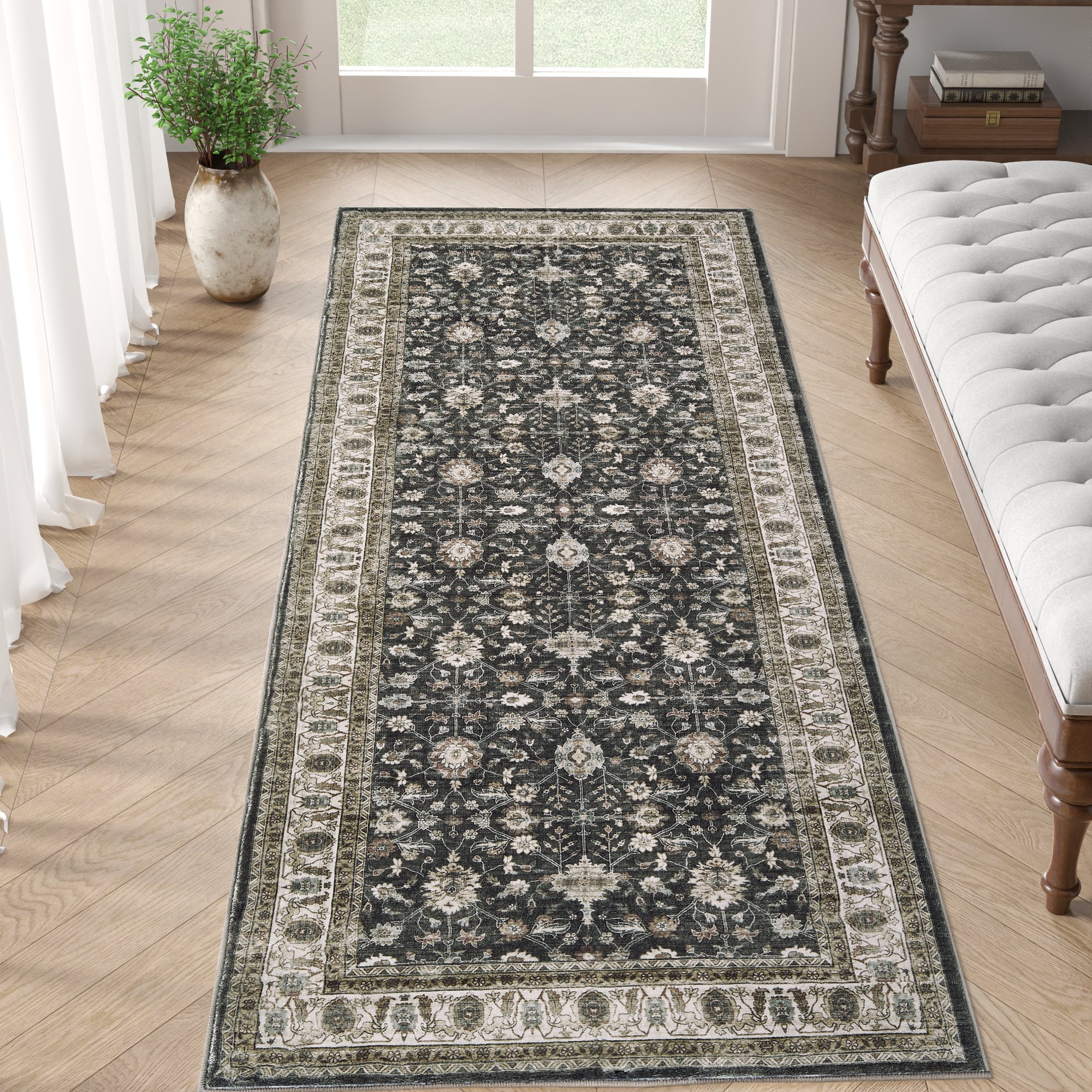 RUGKING Black Washable Runner Rug 2'x5' Non-Slip Hallway Kitchen Runner ...