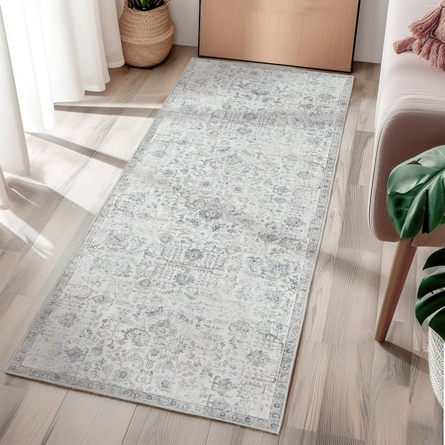 RUGKING Vintage Floral Runner Rug 2x6 Gray Multi, Non-Slip, Foldable ...