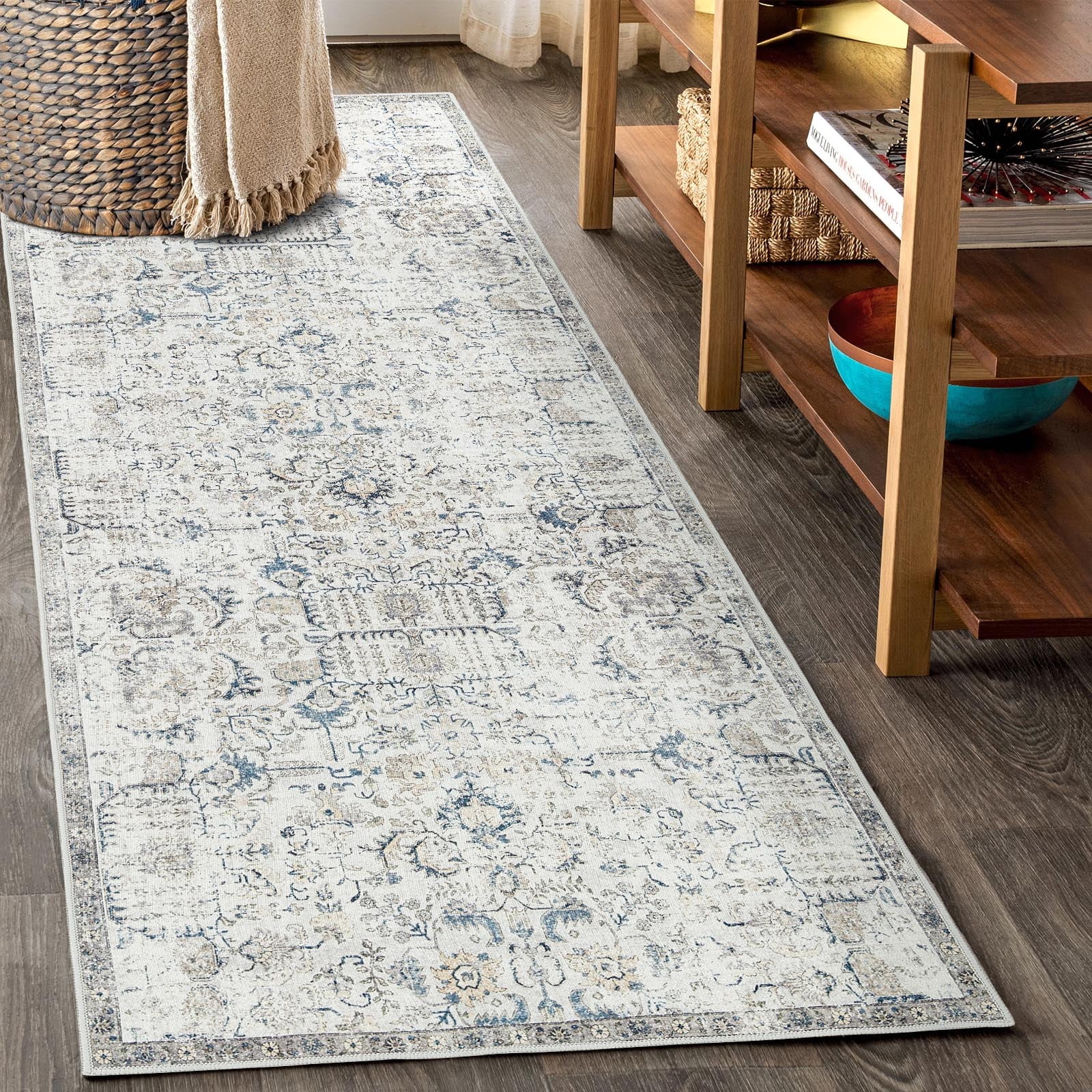 RUGKING Runner Rug 3x8 Blue Vintage Carpet Non Slip Distressed Floral ...
