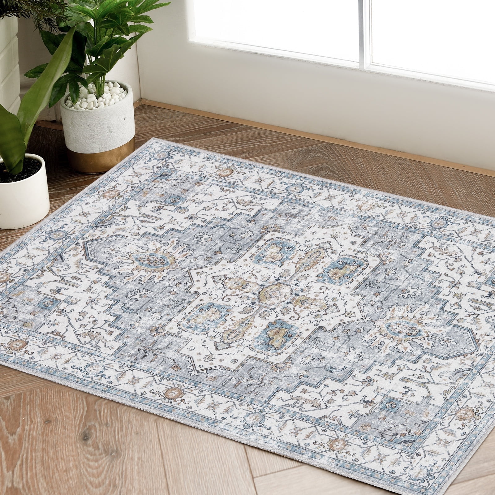 6ft Round Traditional Gray Round Area Rugs for Living Room | Bedroom ...