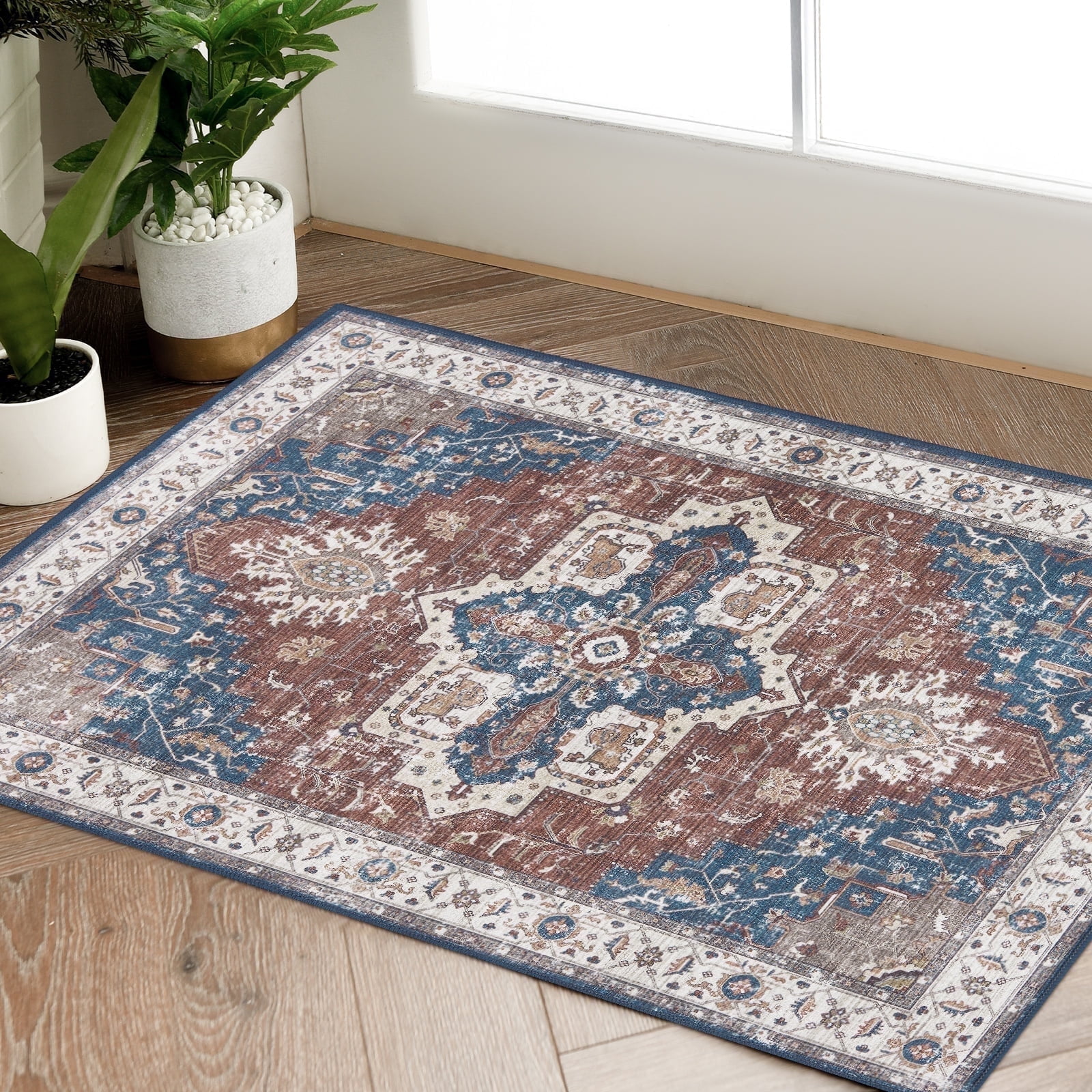 RUGKING 2x3 Non-Slip Washable Indoor Rug, Bohemian Persian Floral Print ...
