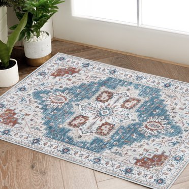 Mainstays Traditional Persian Teal Print Indoor Hallway Runner Rug, 2 ...