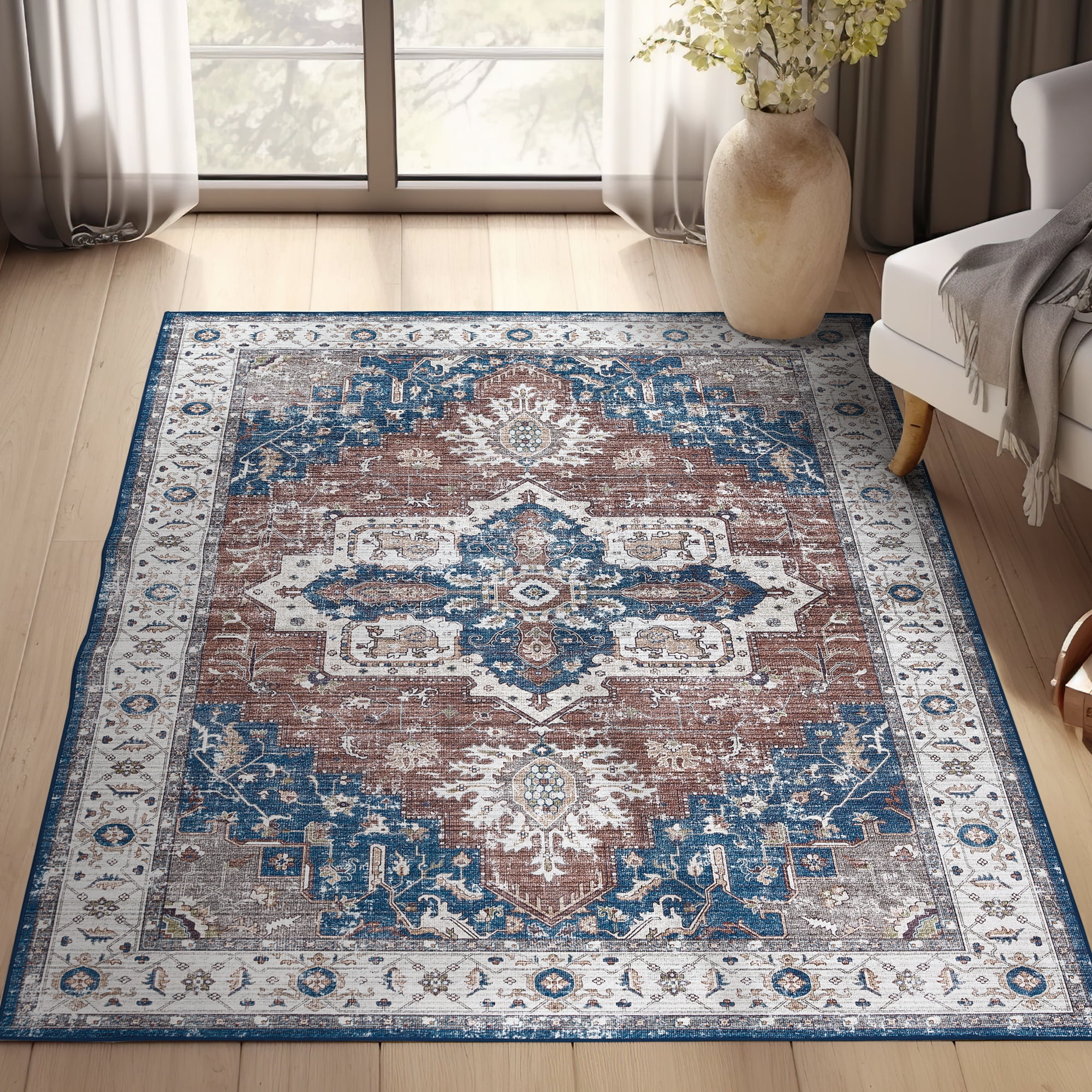 RUGKING 3x5 Entryway Rug Bohemian Non-Slip Washable Indoor Area Rug ...