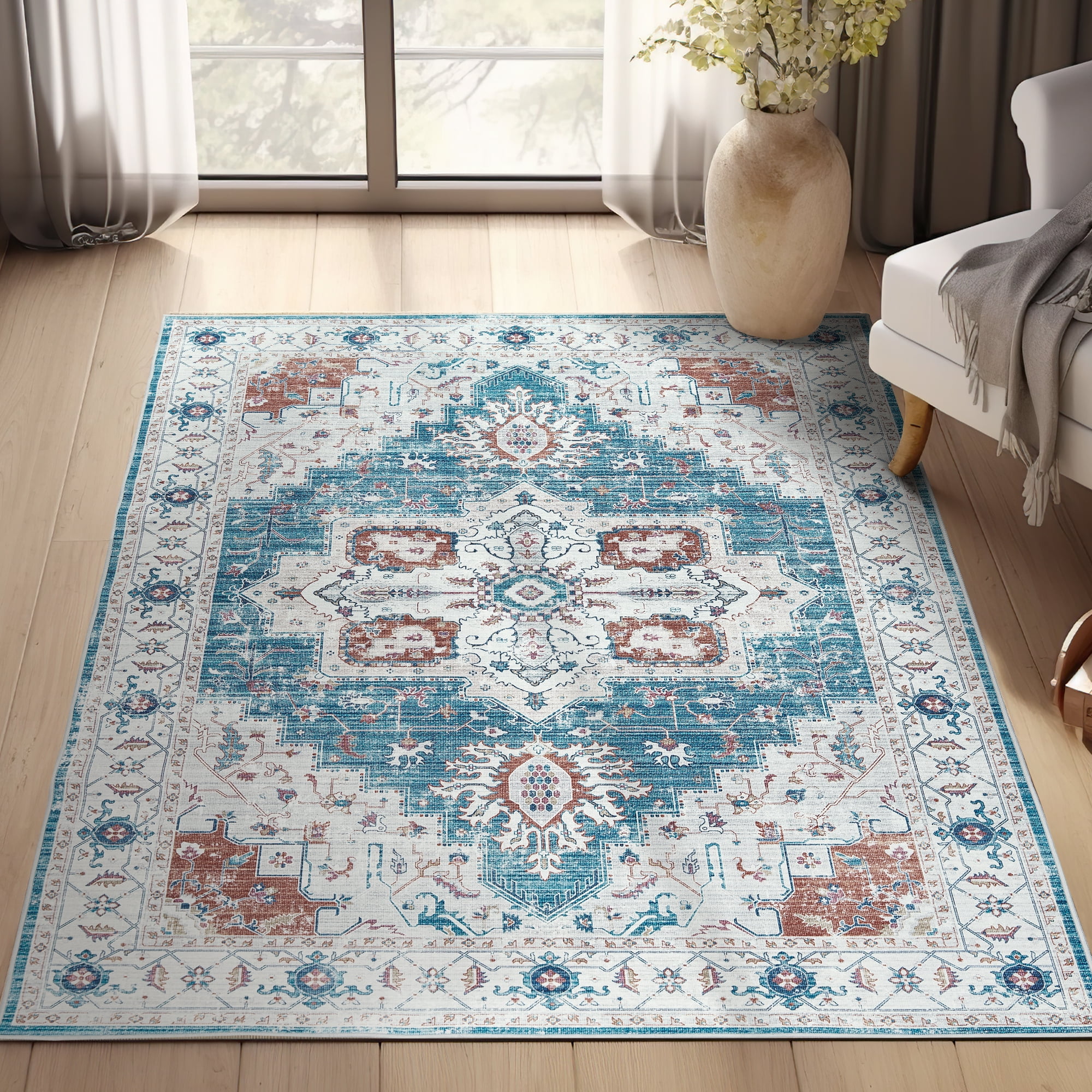 RUGKING 3x5 Entryway Rug Bohemian Non-Slip Washable Indoor Area Rug ...