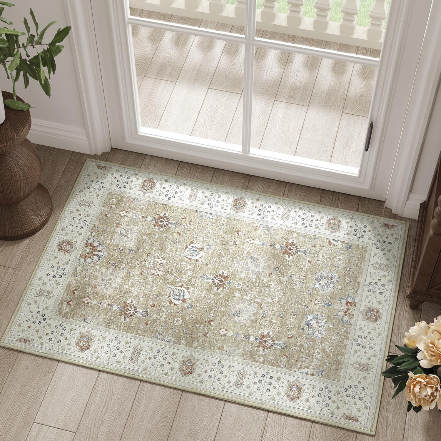 RUGKING Floral Print Door Mat 2'x3' Area Rug Taupe Welcome Mat for ...