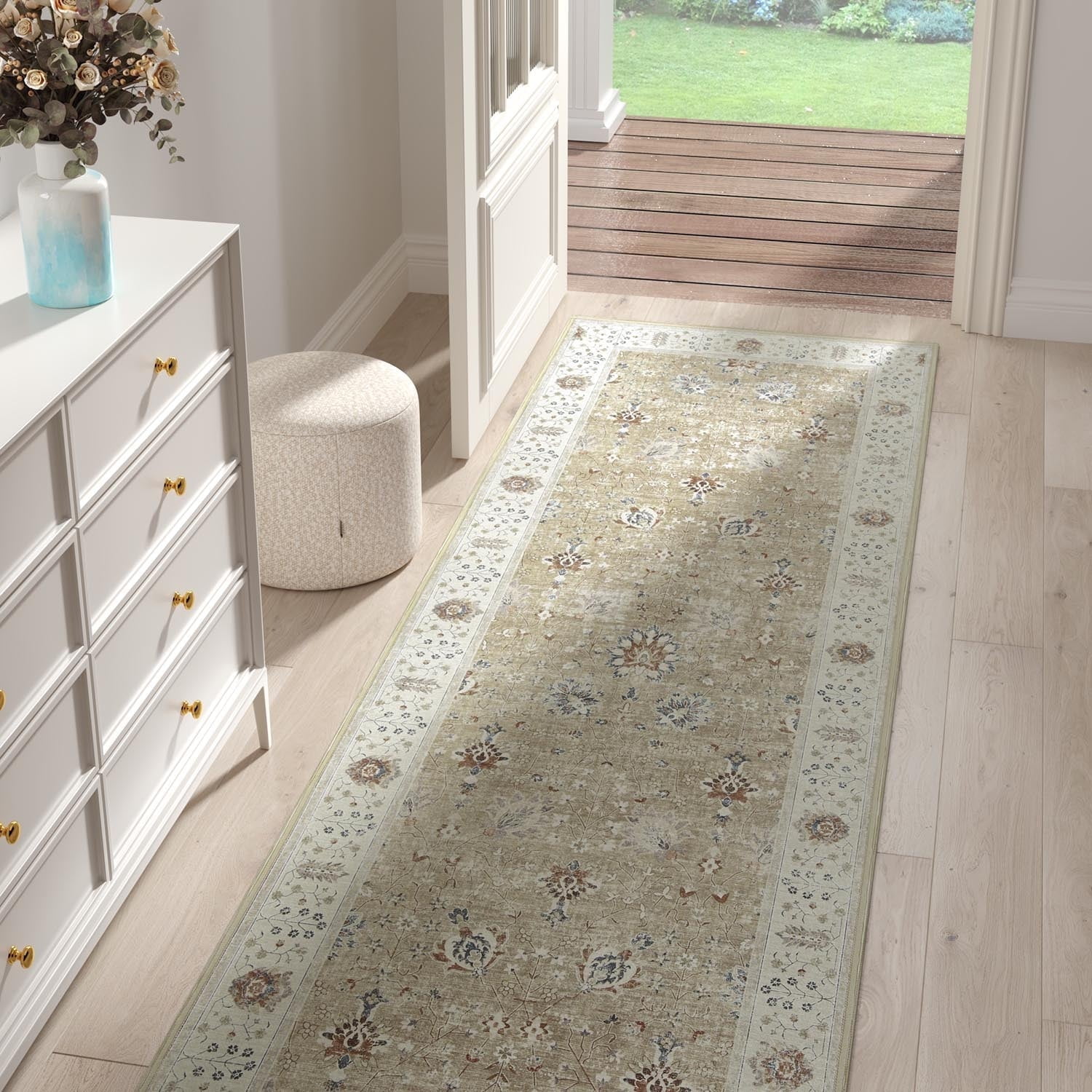 RUGKING Hallway Rugs 2x5 Taupe Runner Rug Floral Non-Slip Vintage Area ...