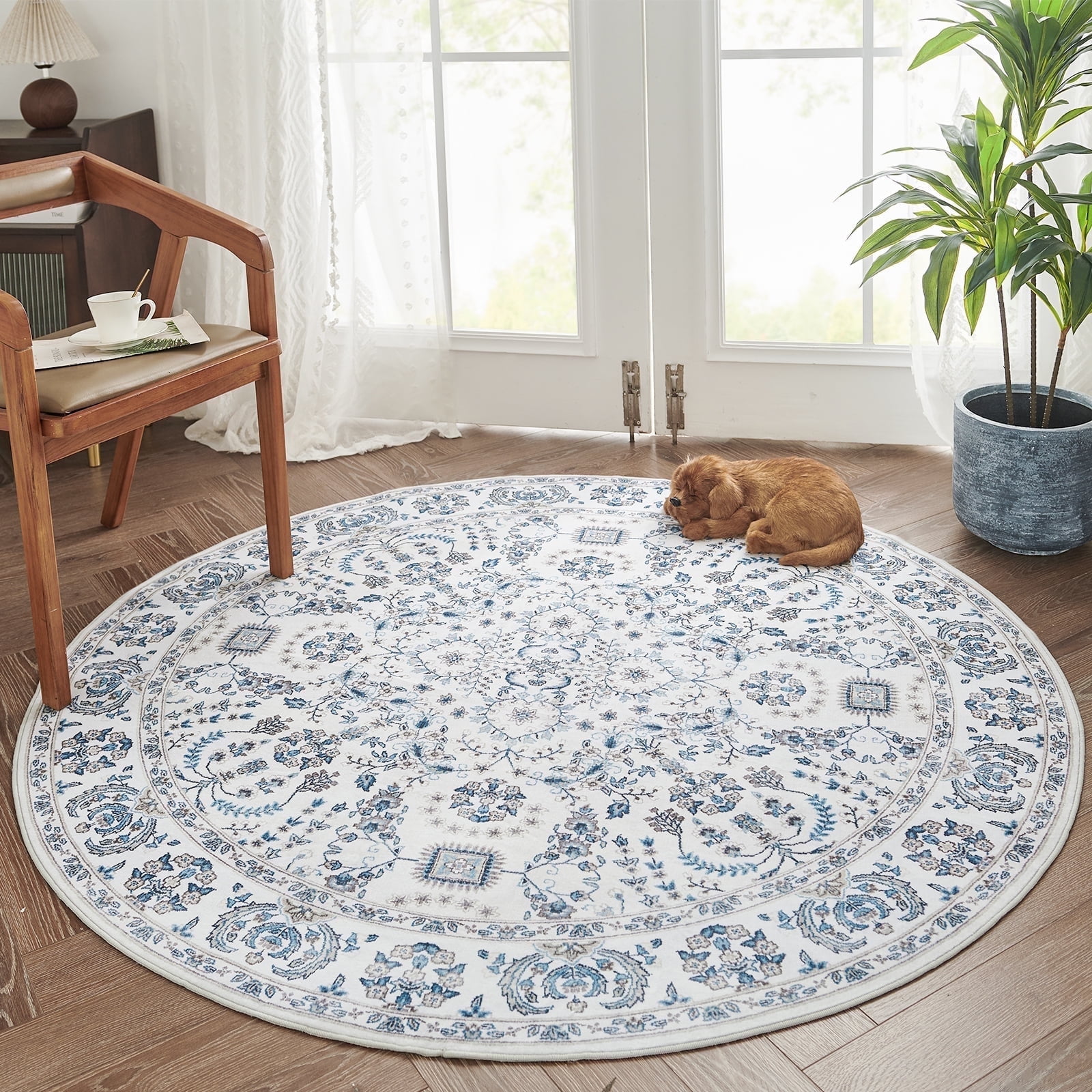 RUGKING Round Rug 4Ft Retro Entryway Area Rug Indoor Rug Blue Multi ...