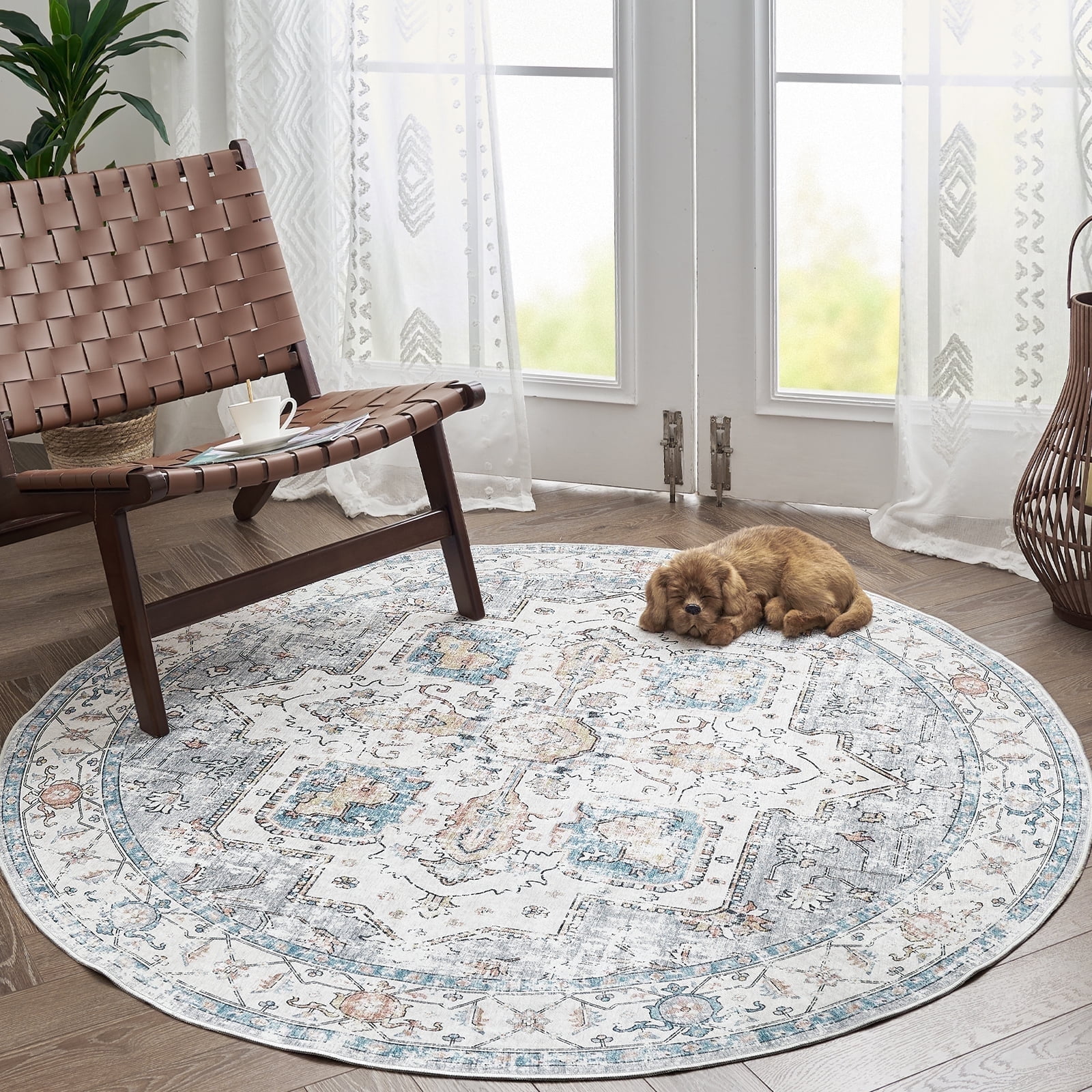 RUGKING Round Rug 5Ft Bohemian Area Rug Indoor Persian Circle Rug ...