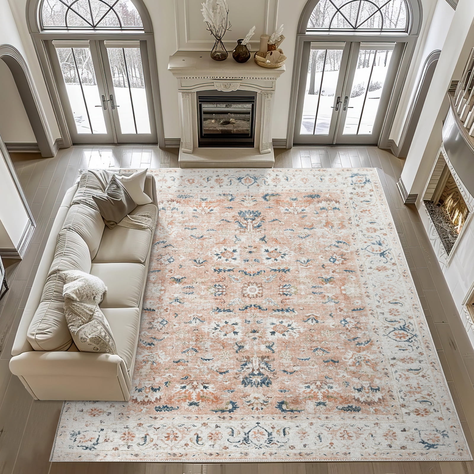 RUGKING Vintage Floral Foldable Rug, Non-Slip, Thin Polyester, 6x9 ...