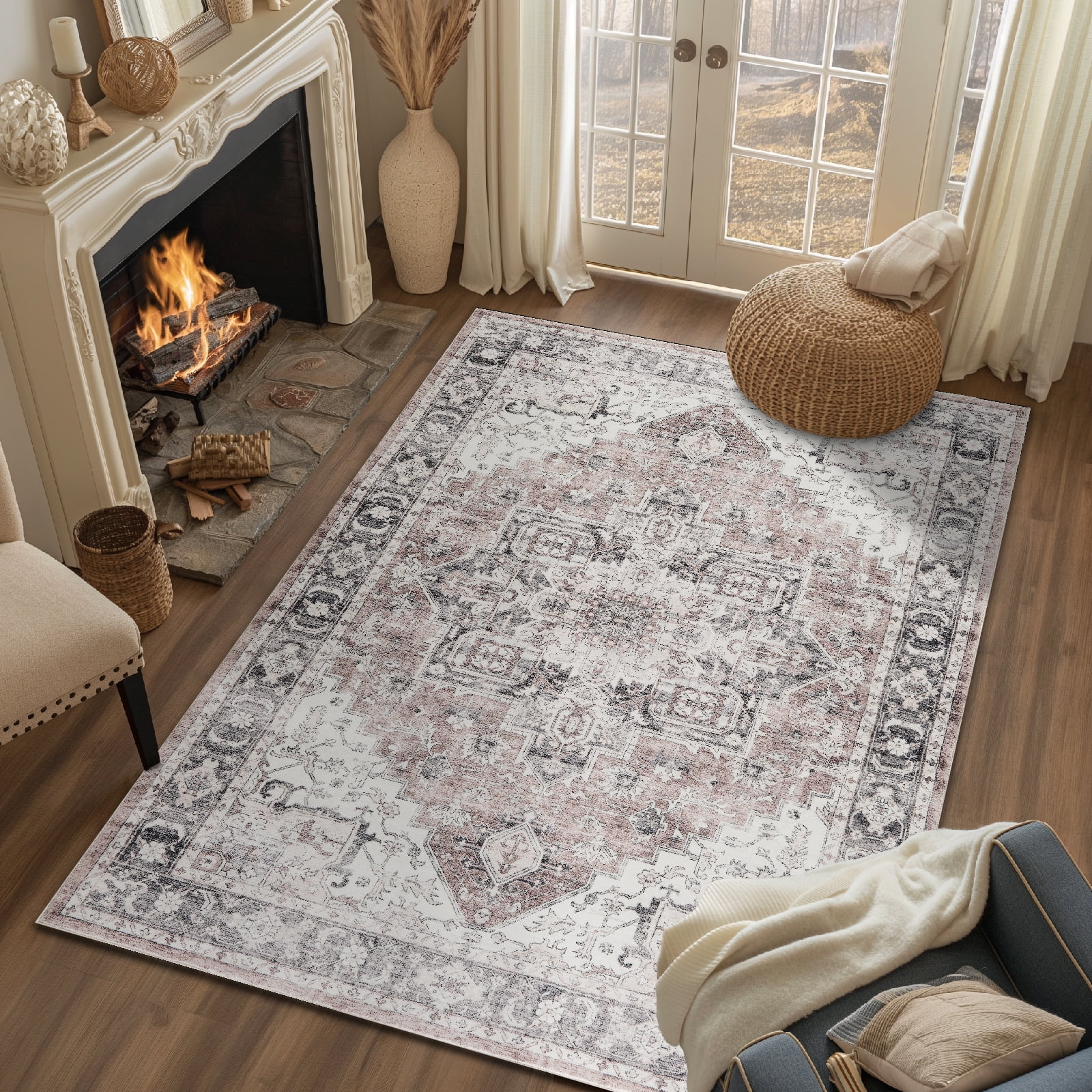 RUGKING Area Rugs 5x7 Bedroom Grey Rugs Oriental Medallion Pattern ...