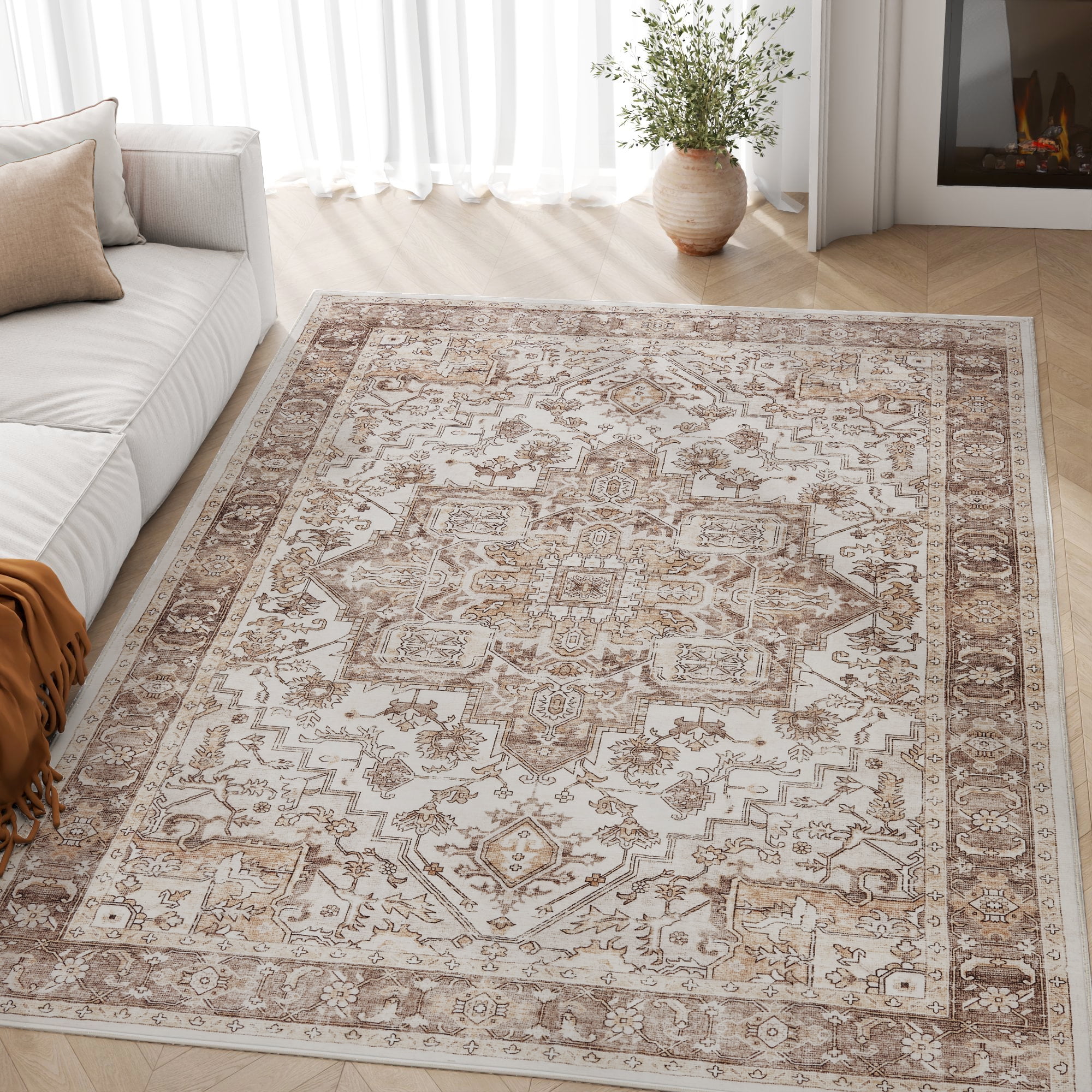 RUGKING Area Rugs 5x7 Bedroom Taupe Rugs Oriental Medallion Pattern ...