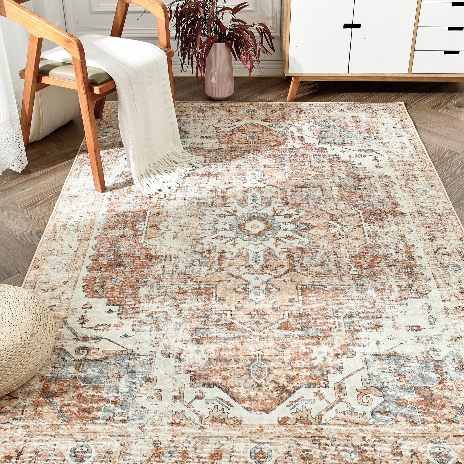 RUGKING Traditional Area Rug 8x10 Foldable Oriental Carpet Taupe Area ...