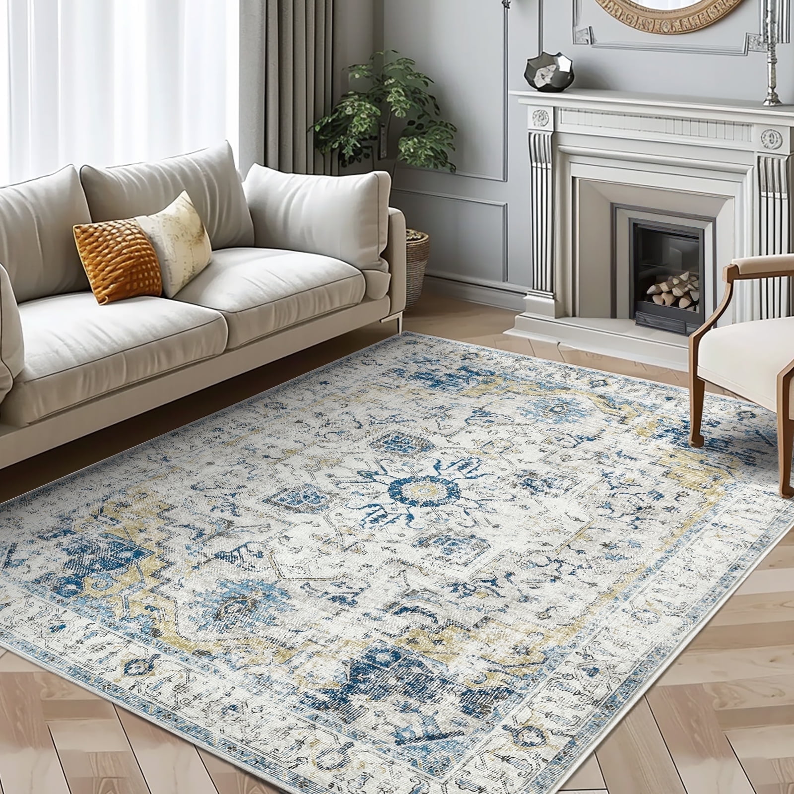 RUGKING 8x10 Traditional Light Blue Oriental Medallion Pattern Non Slip Area Rug for Indoor Use Walmart