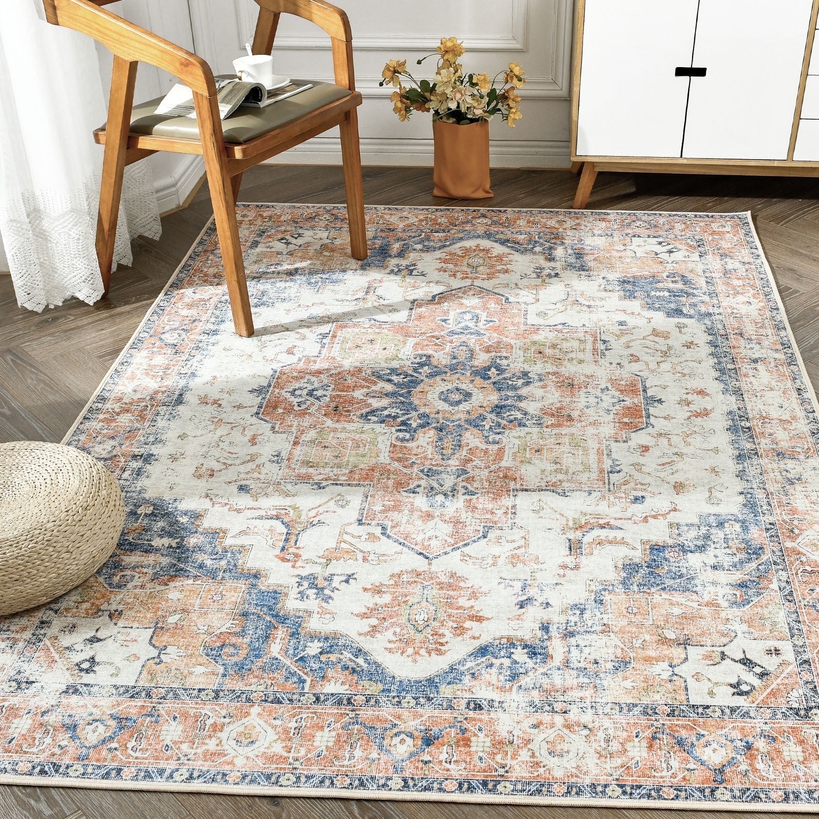 RUGKING Traditional 8x10 Orange Oriental Medallion Indoor Rug, Non-Slip ...
