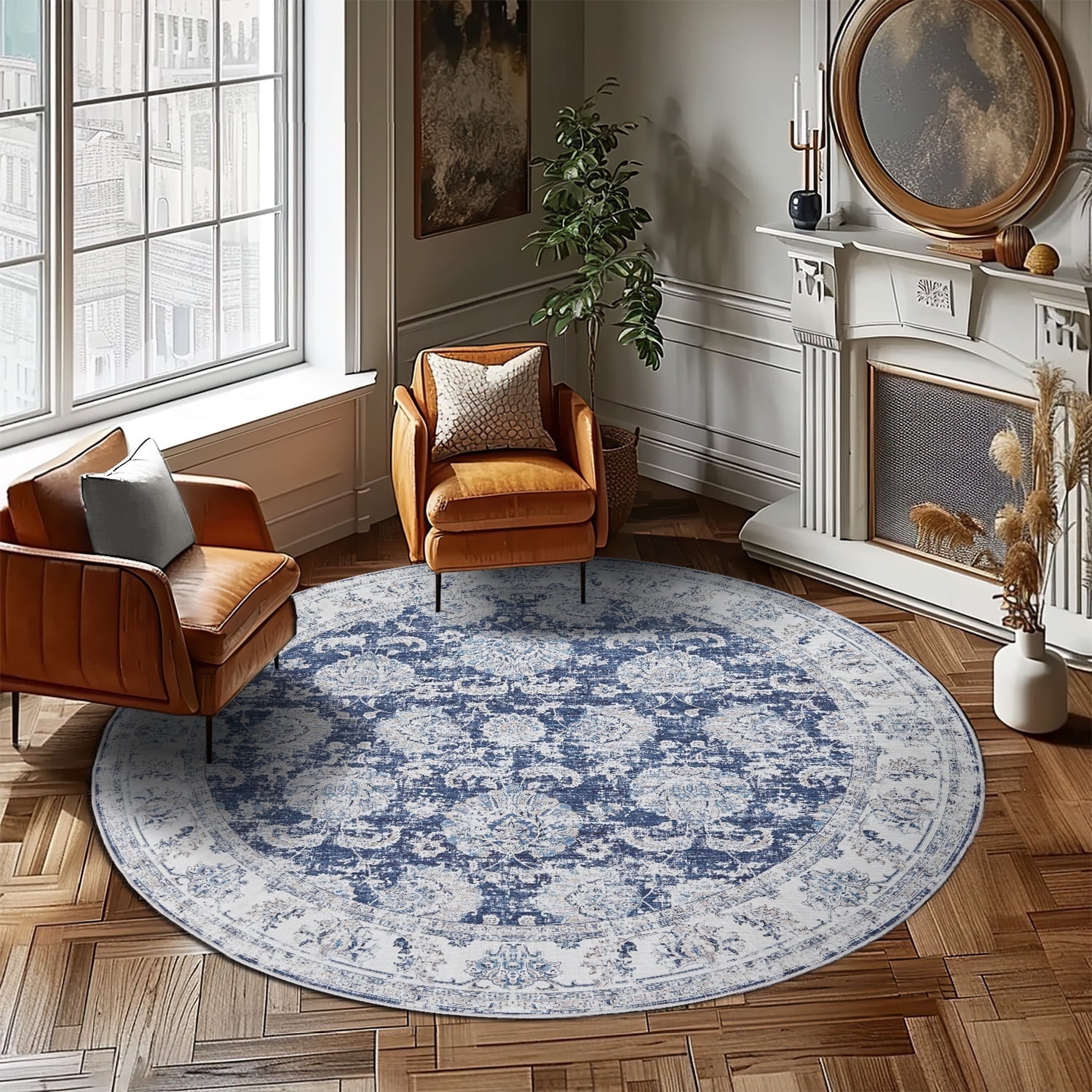 Free Shipping! RUGKING Living Room Rug 5ft Circle Rug Foldable Blue ...