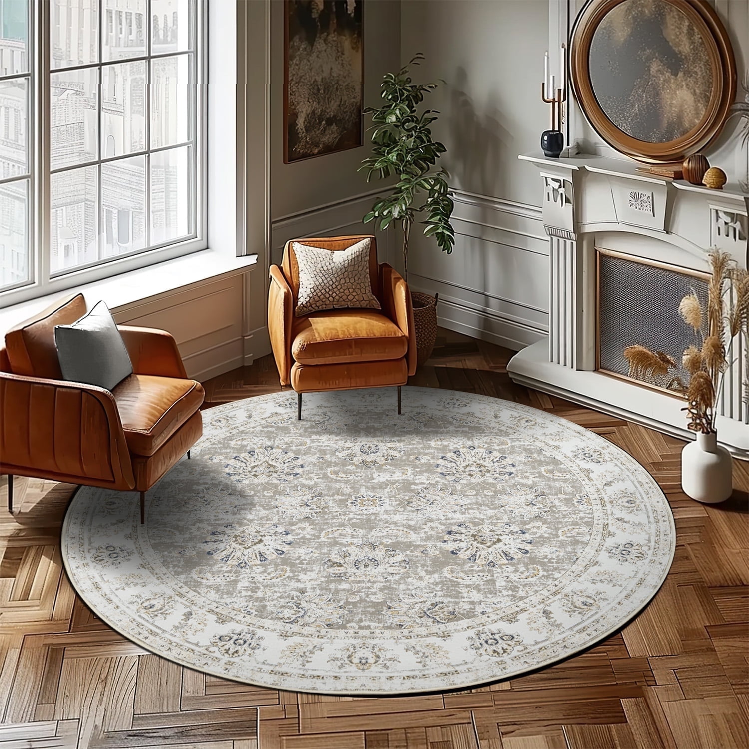 RUGKING Washable Large Round Rug for Office, Living Room, Dining Room ...