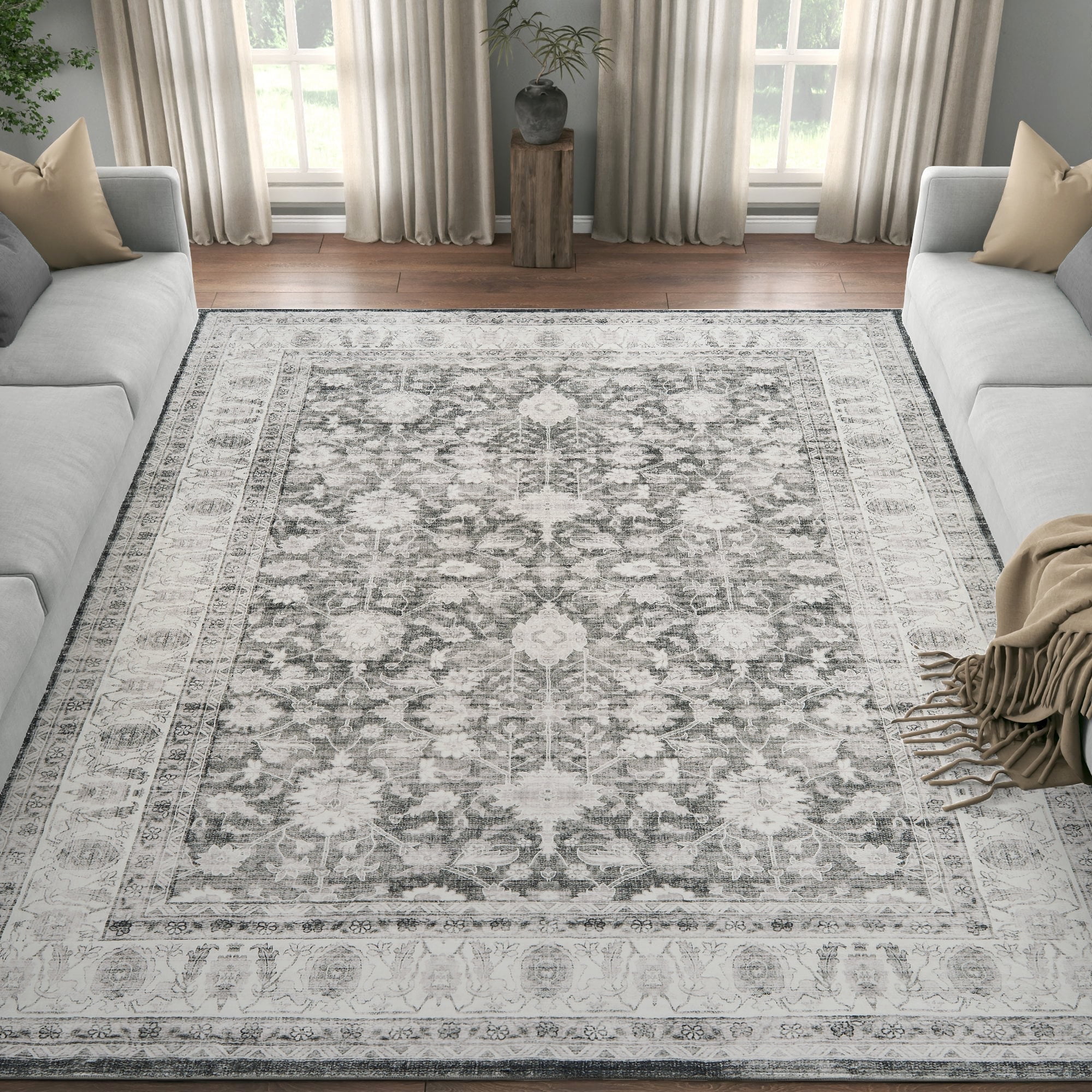 RUGKING Vintage Area Rug 6'x9' Non-Slip Backing Large Area Rug Office ...