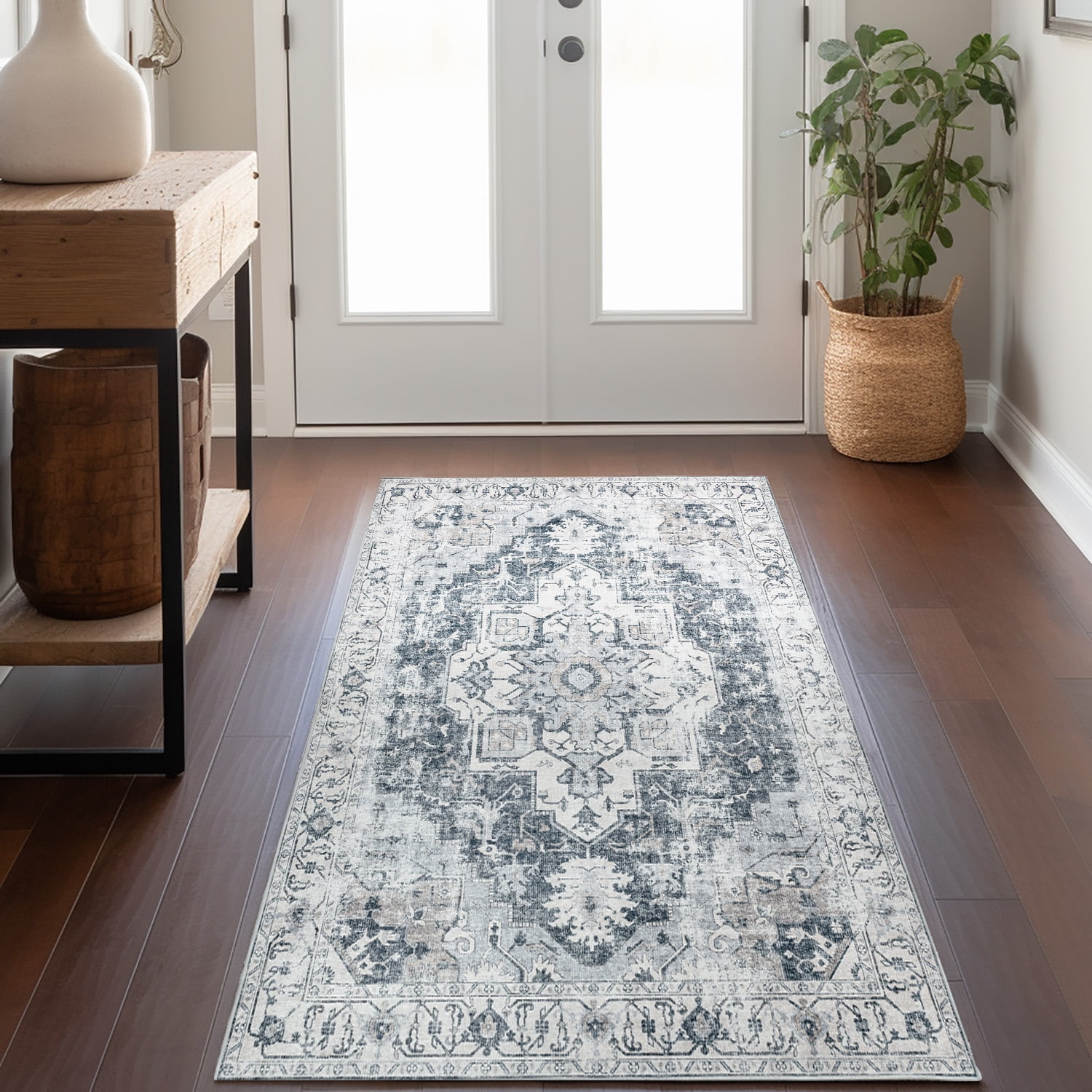 RUGKING Washable Vintage Runner Rug 3x10 Gray, Non Slip Indoor Carpet ...