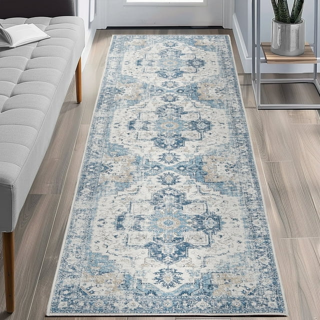 RUGKING Vintage Runner Rug 3x8 Blue Foldable Medallion Runnner ...
