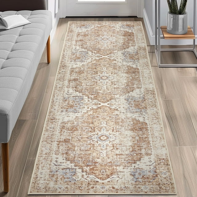 RUGKING Vintage Washable Carpet, 3x8 Brick Red Boho Medallion Runner ...