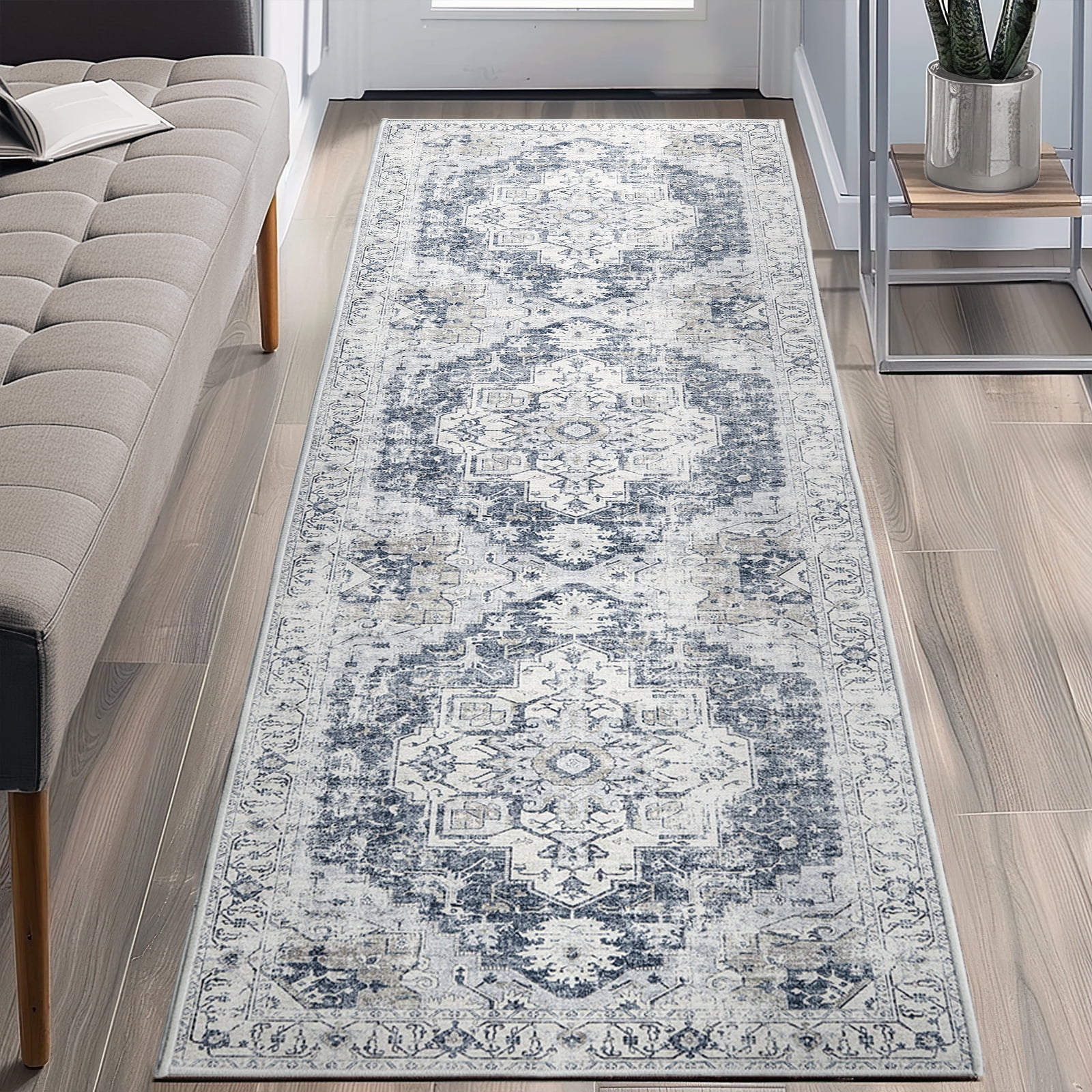 RUGKING Vintage Runner Rug 3x8 Gray Foldable Boho Medallion Runnner ...