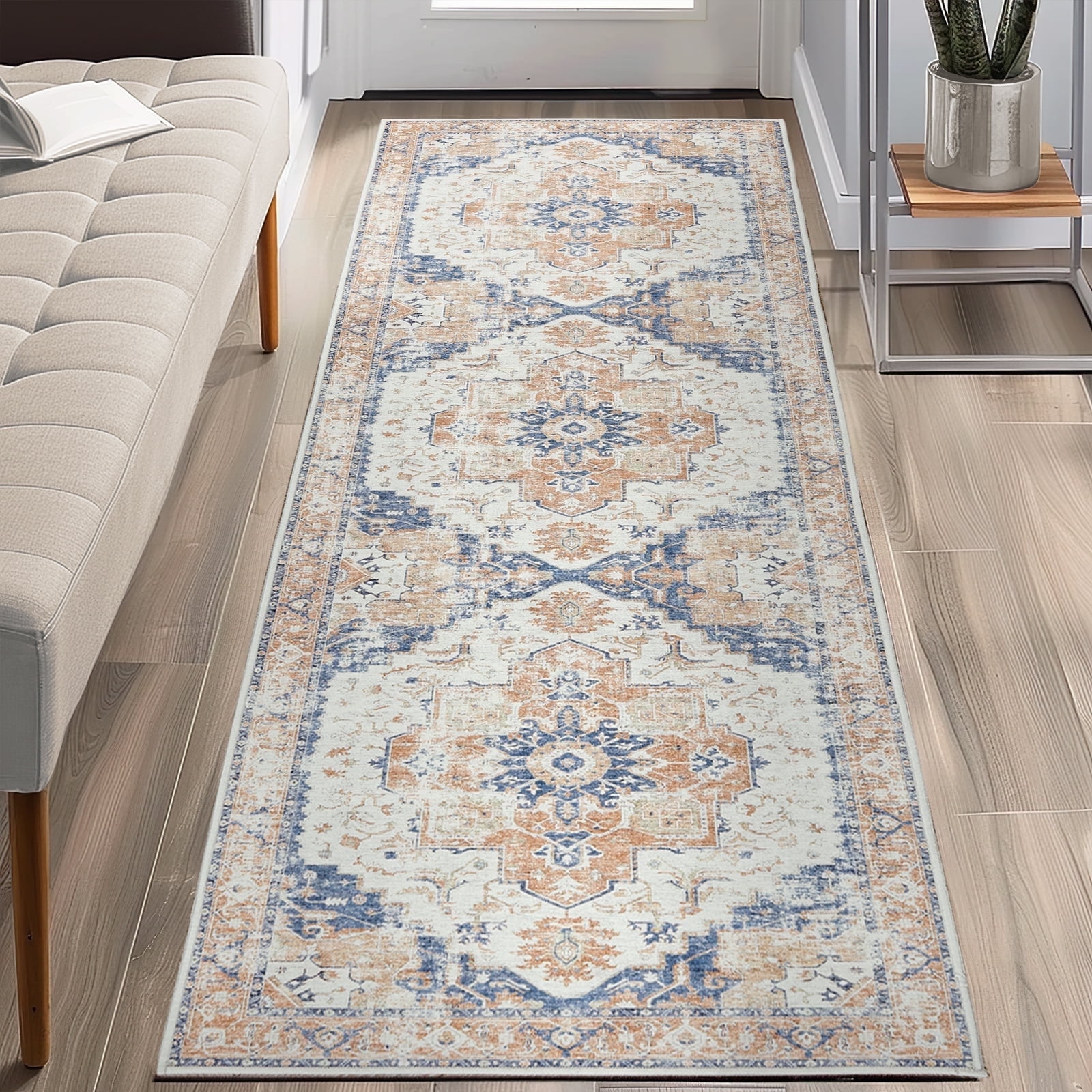 RUGKING 3x8 Vintage Medallion Runner Rug, Non-Slip, Indoor, Orange ...