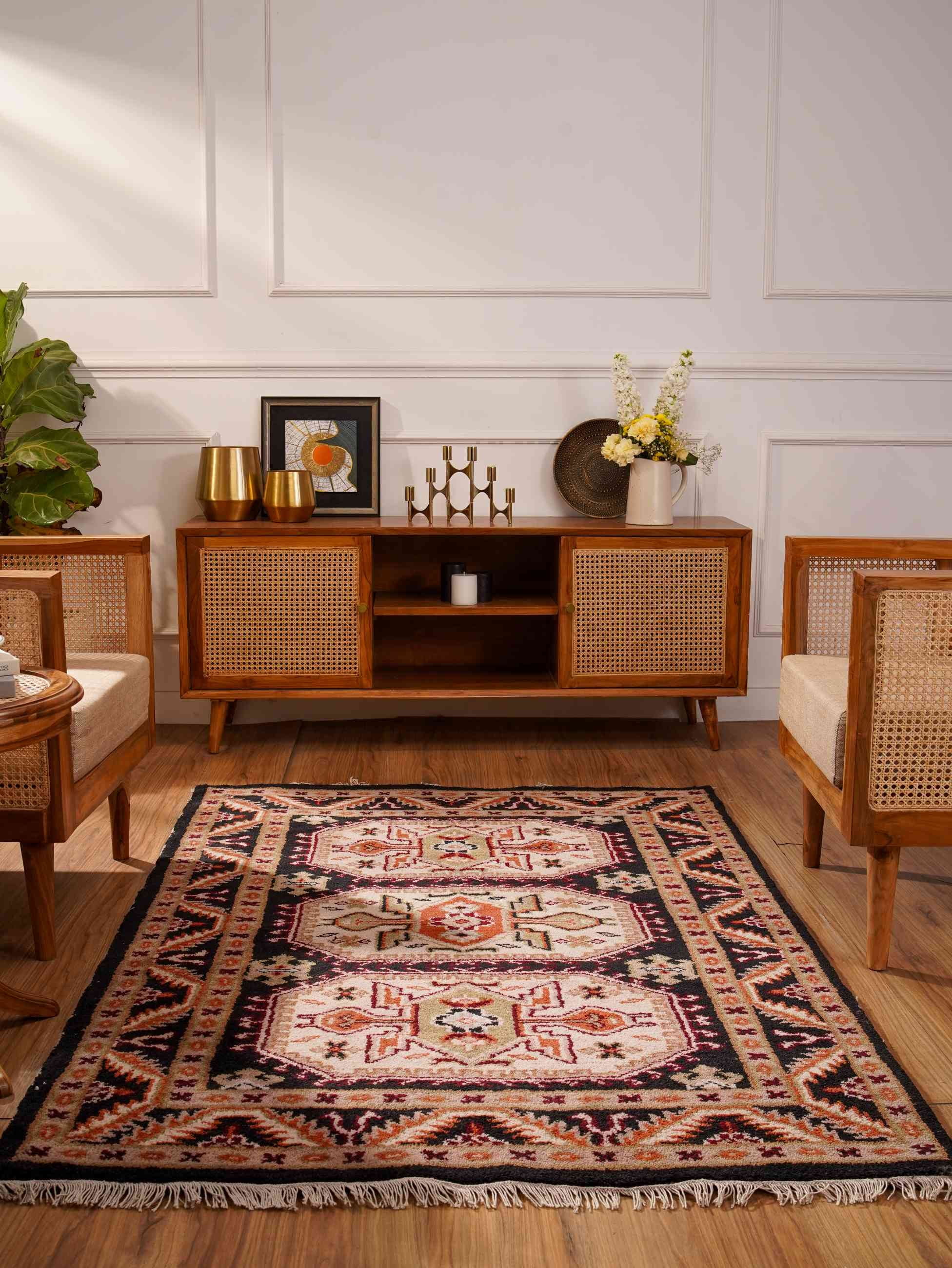 Rugsotic Carpets Hand Knotted Afghan Rugs Rectangle 3'x5' Black Cream ...