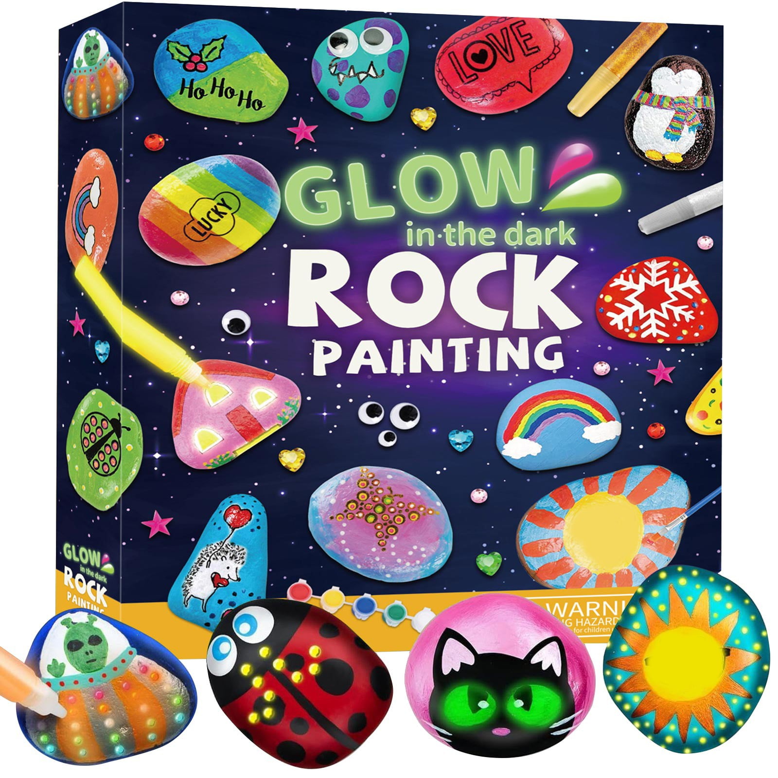 RUIG Glow-in-the-Dark Rock Painting Kit - 24 Non-Toxic Paints & 12 ...