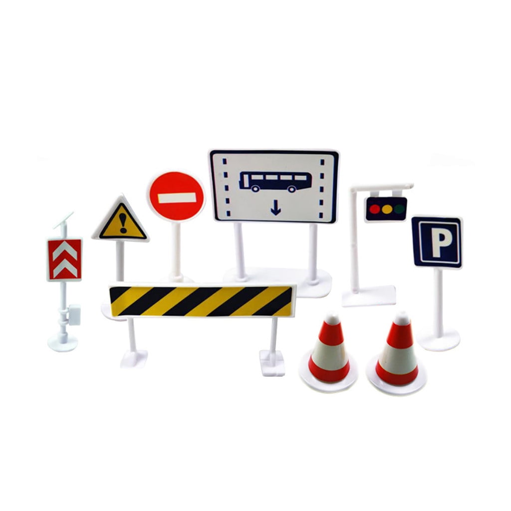 RUIG Kids Pretend Toy Set, 9Pcs Traffic Road Signs Playset Street Signs ...
