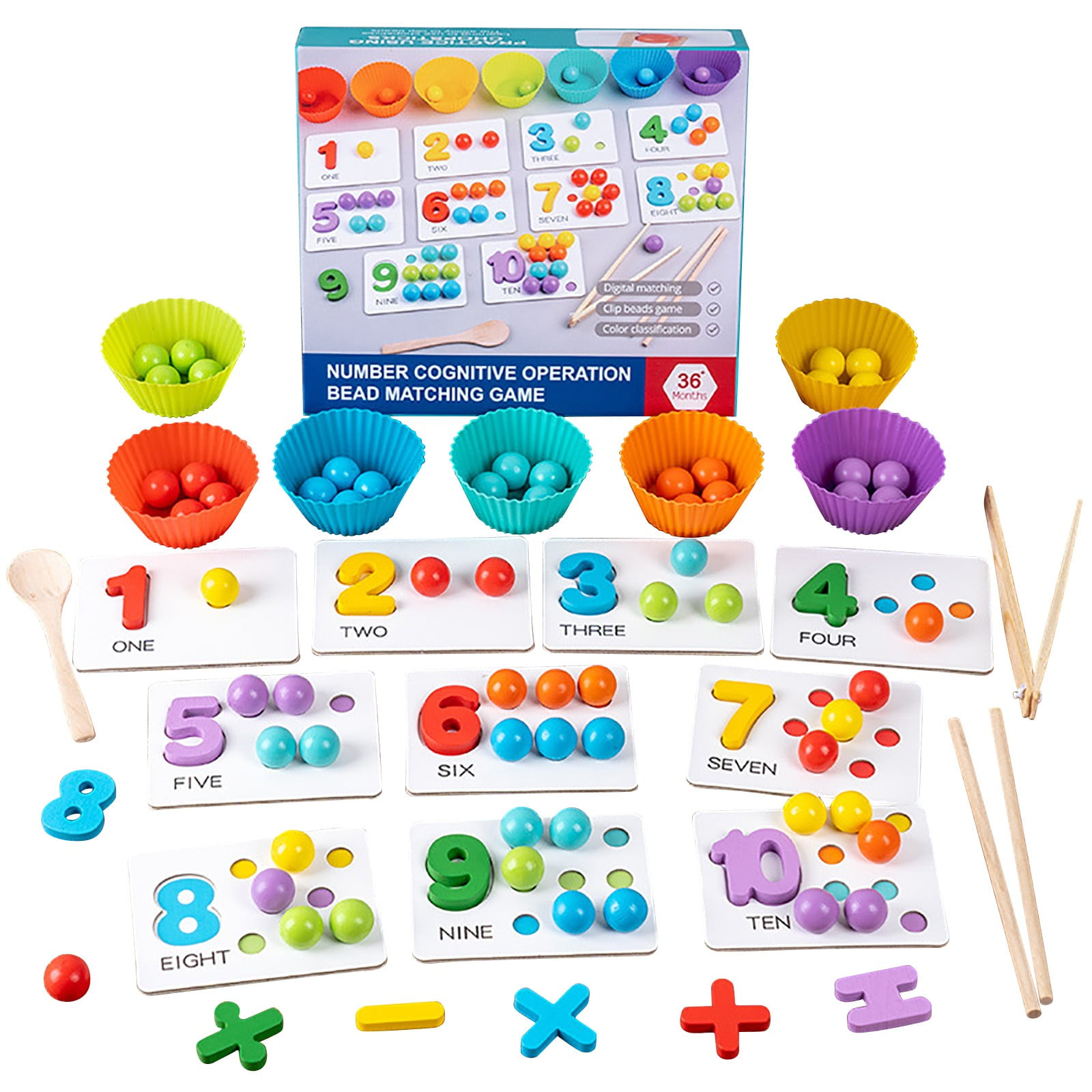RUIG Montessori Math Learning Toy: Counting Bead Matching Game,Number ...
