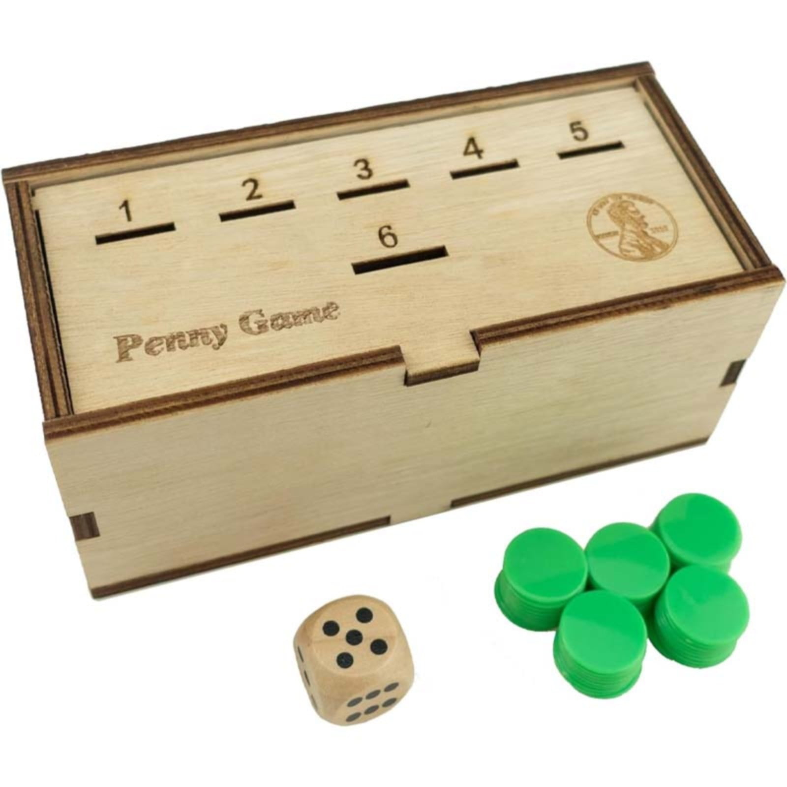 RUIG Penny Game Set Includes Wood Wood Game Box + 1 Wood Dice + 50 ...