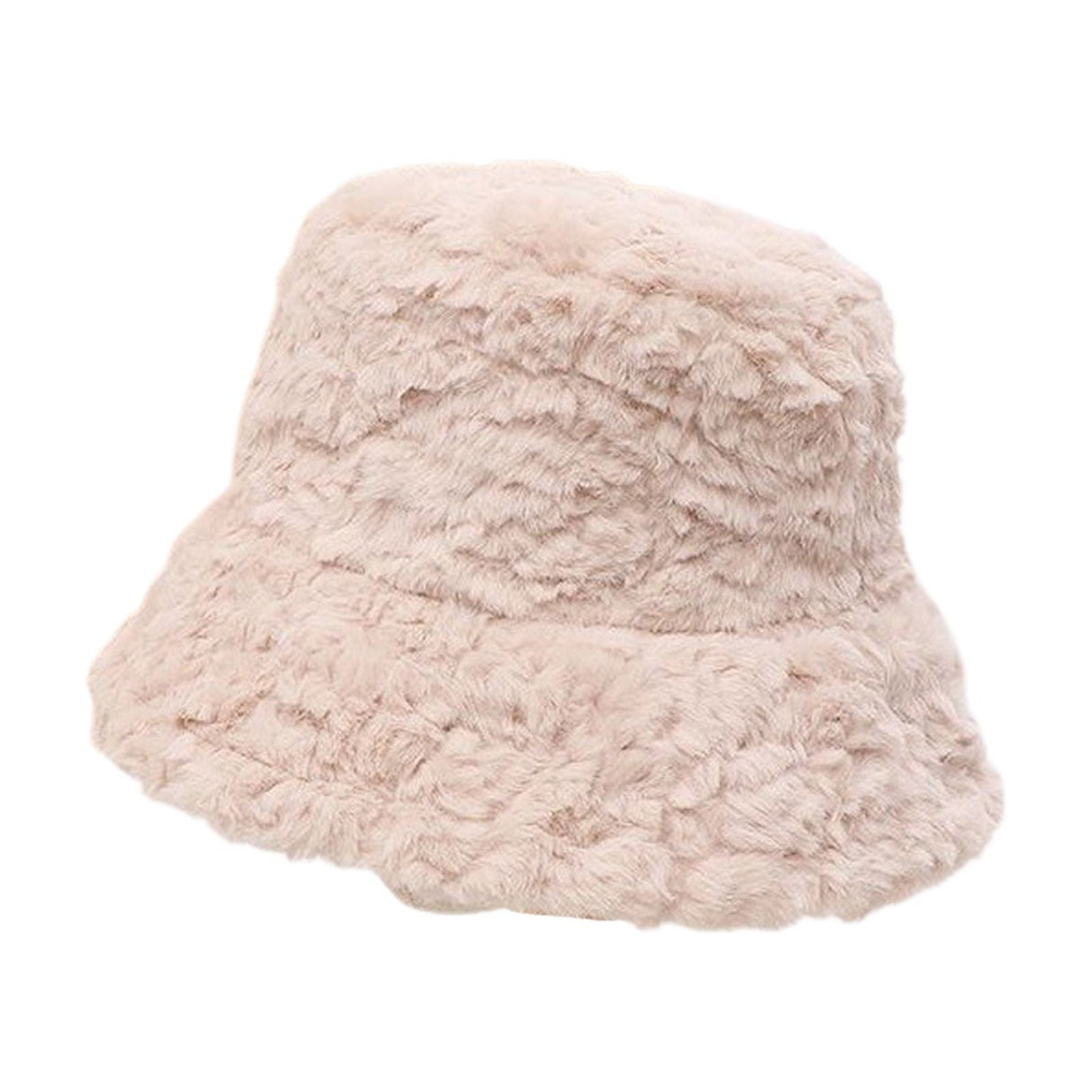 RUIG Scarf Hat Set Women's Fuzzy Bucket Hat Solid Color Warm Plush ...