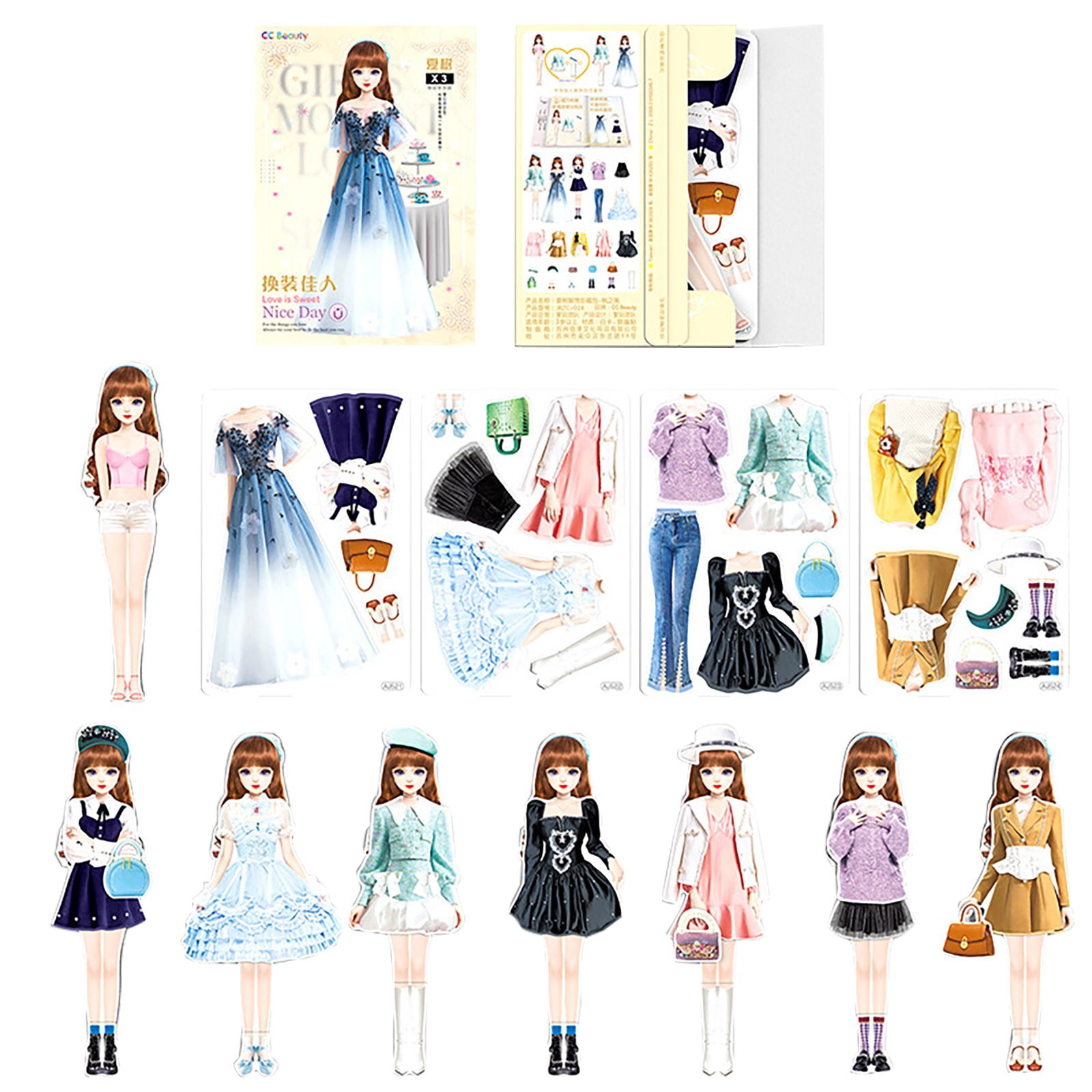 RUIG Travel Dress Up Paper Doll Playset for Girls, Reusable Sticker ...