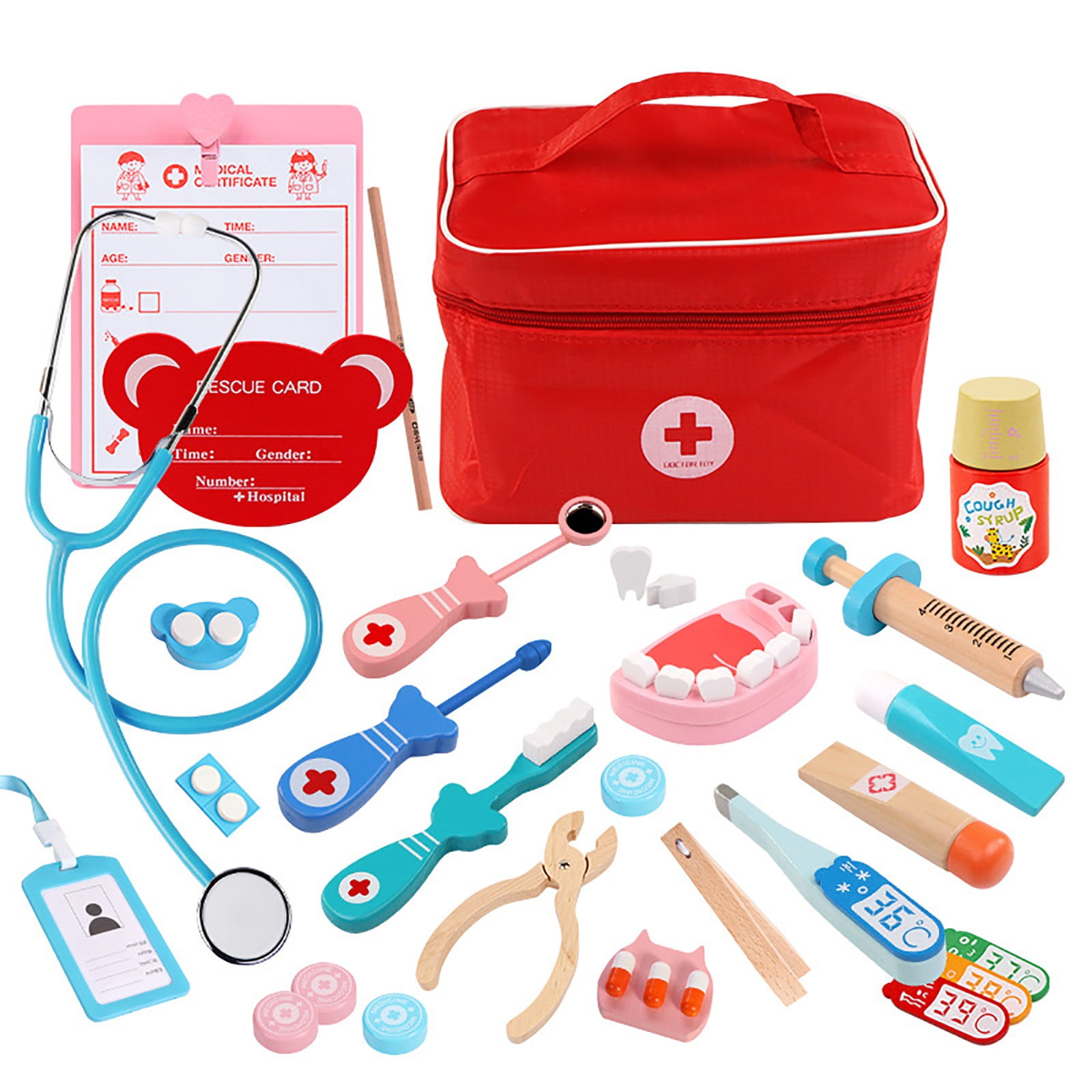 RUIG WoodenDentist Kit for Kids Toy MedicalKit withStethoscope ...