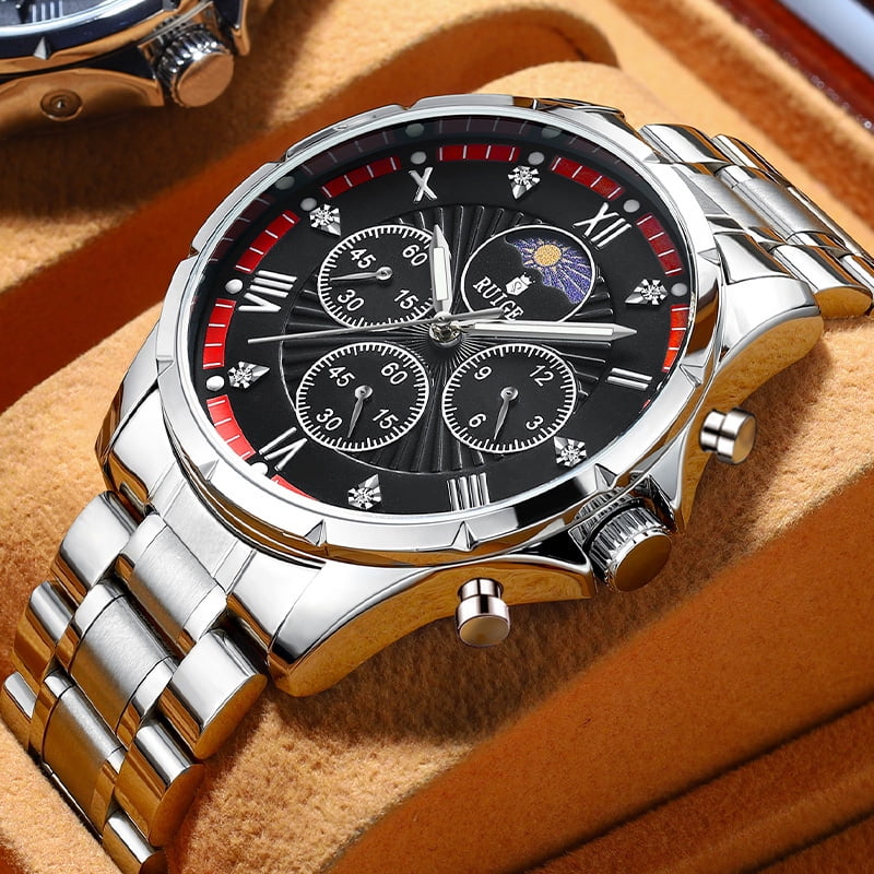 RUIGE Men's Watch Genuine Leather Strap Multifunctional Famous Watch ...