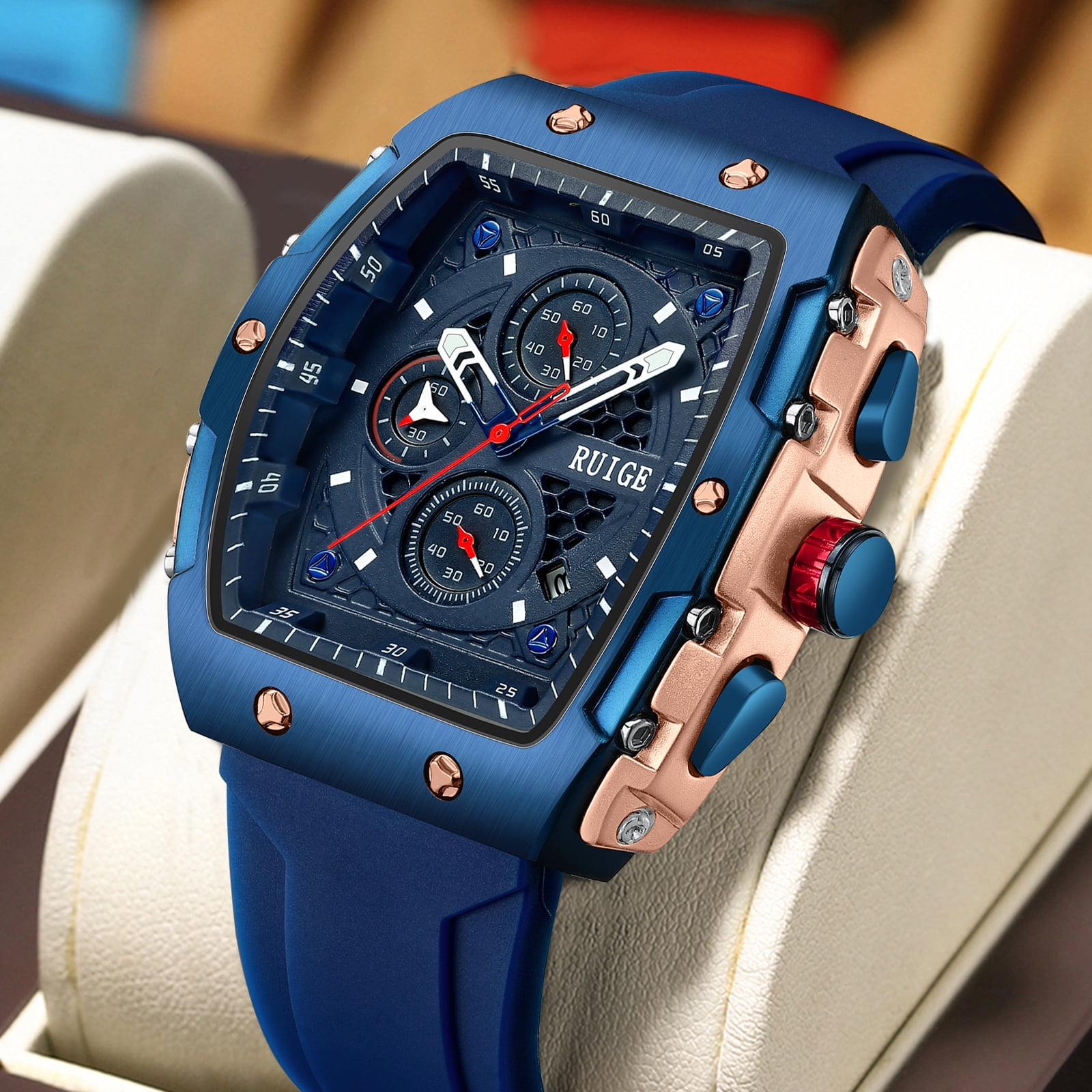 RUIGE outdoor style wine barrel shaped men's watch multifunctional ...