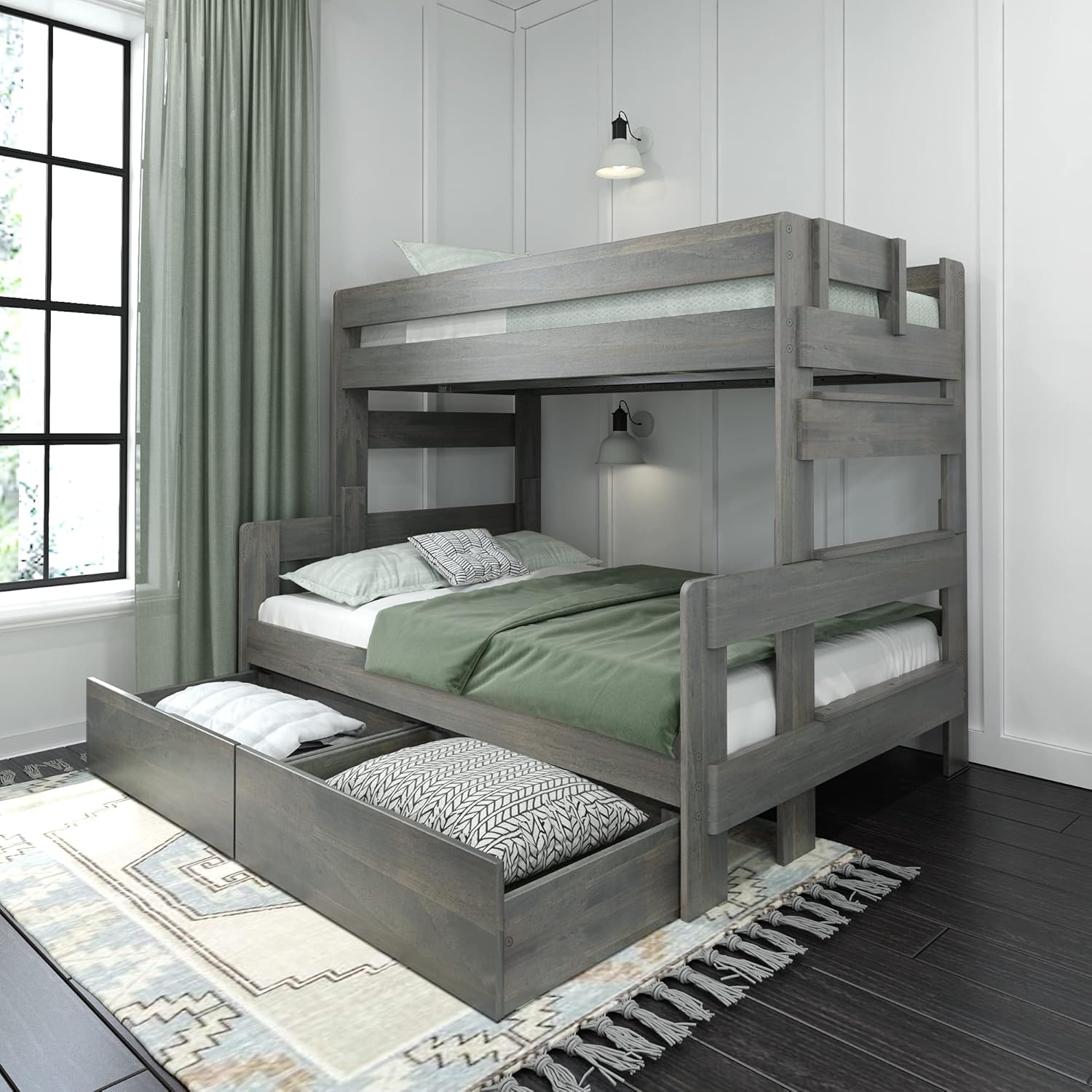 RUIHONGQING Modern Farmhouse Twin/Full Bunk Bed with Storage Drawers ...
