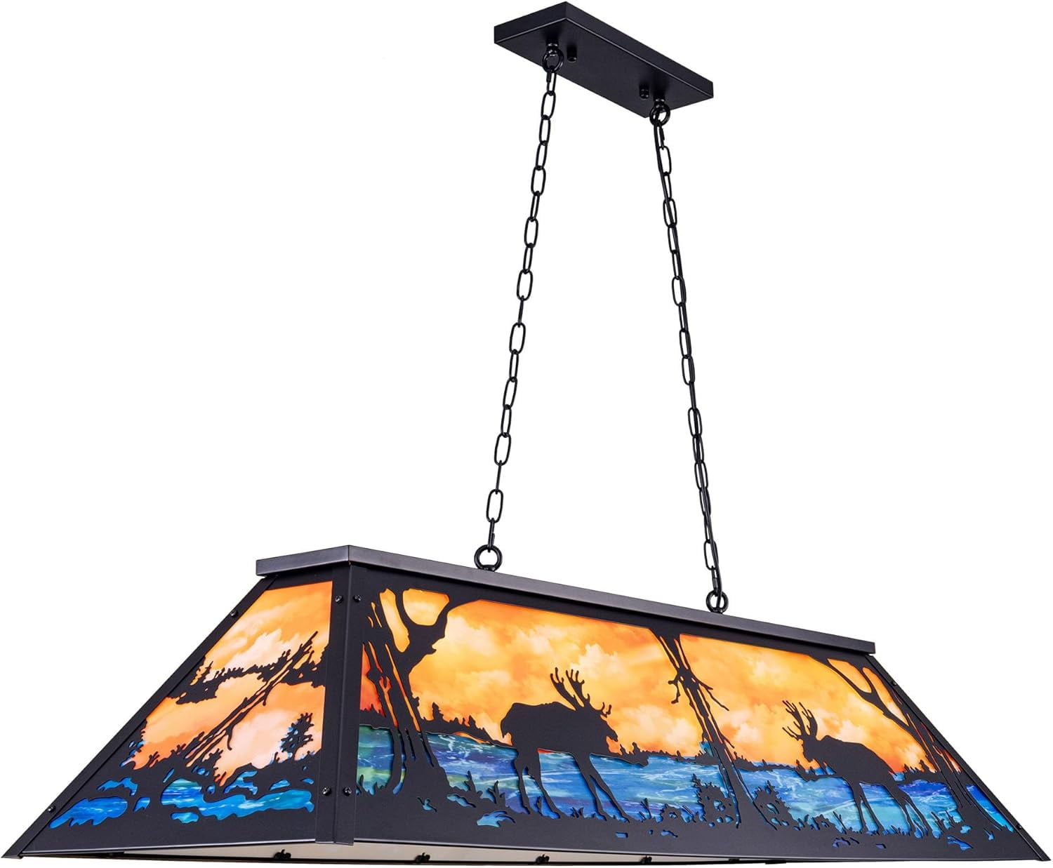 RUIHONGQING Tiffany Pool Table Light 59 inch, 5 Lights Rustic Deer ...