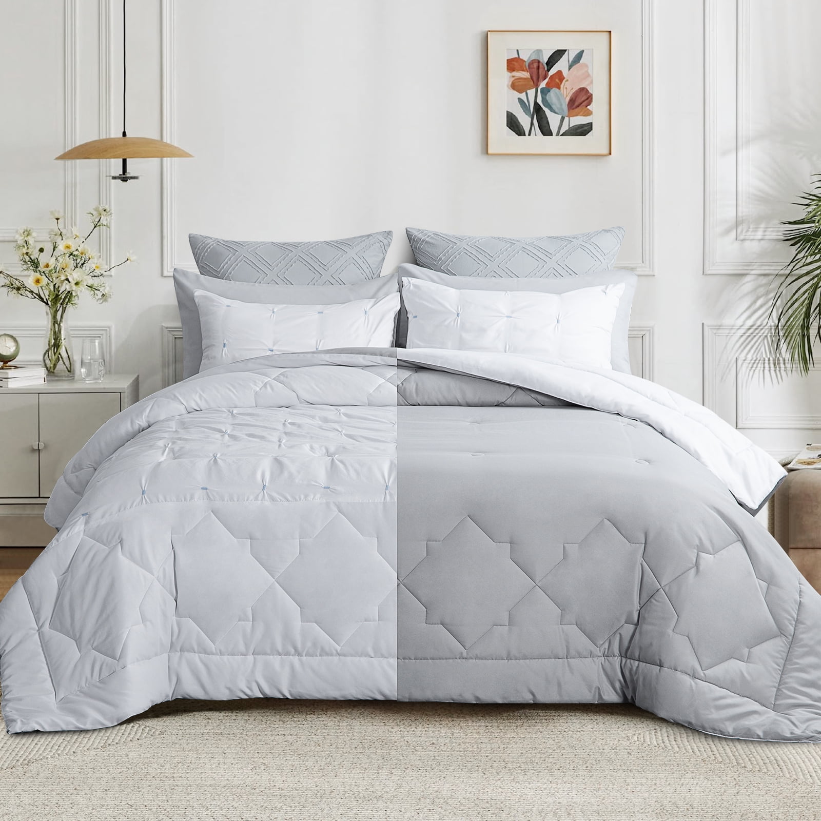 RUIKASI King Size 3-Piece Comforter Set, Modern Pinch Pleated ...