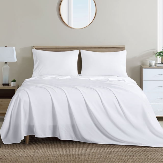 RUIKASI Soft King Size 4-Piece White Sheet Set - Deep Pocket Fitted ...