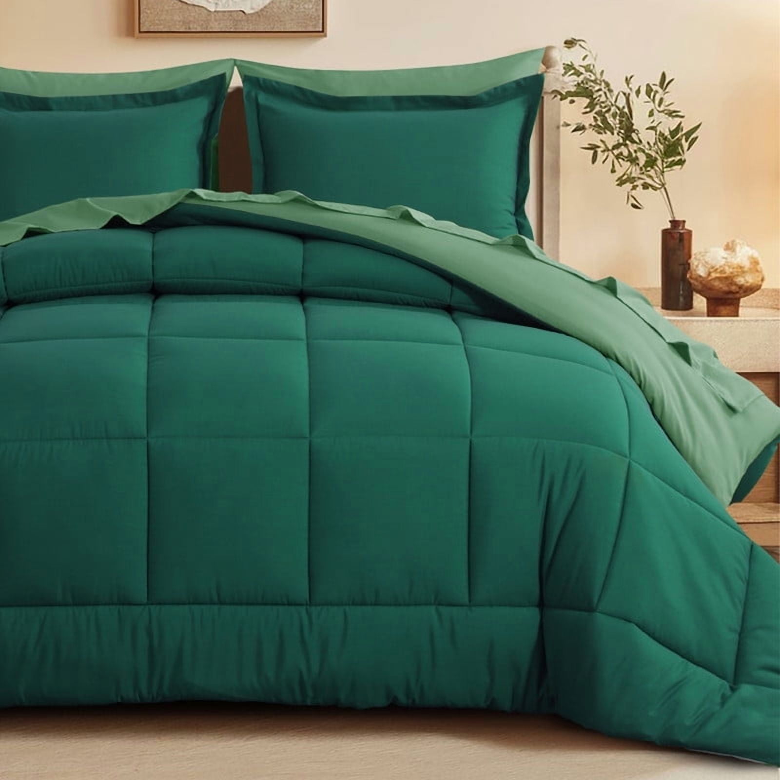 RUIKASI 5 Pieces Dark Green/Sage Green Twin Bed Comforter Set with ...
